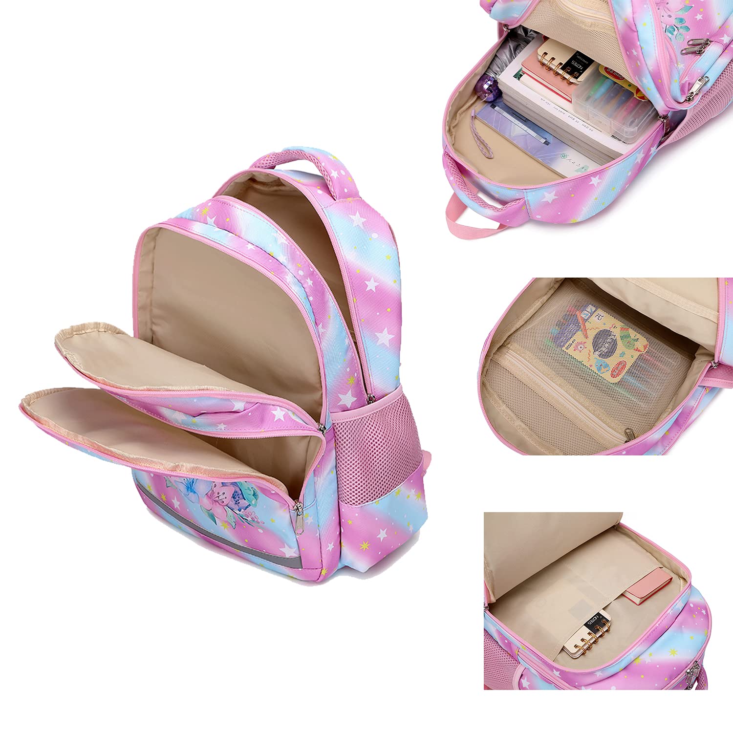 Kids Backpack For Girls Unicorn School Backpack Cute Toddler Book Bag Set With Lunch Box, Pink