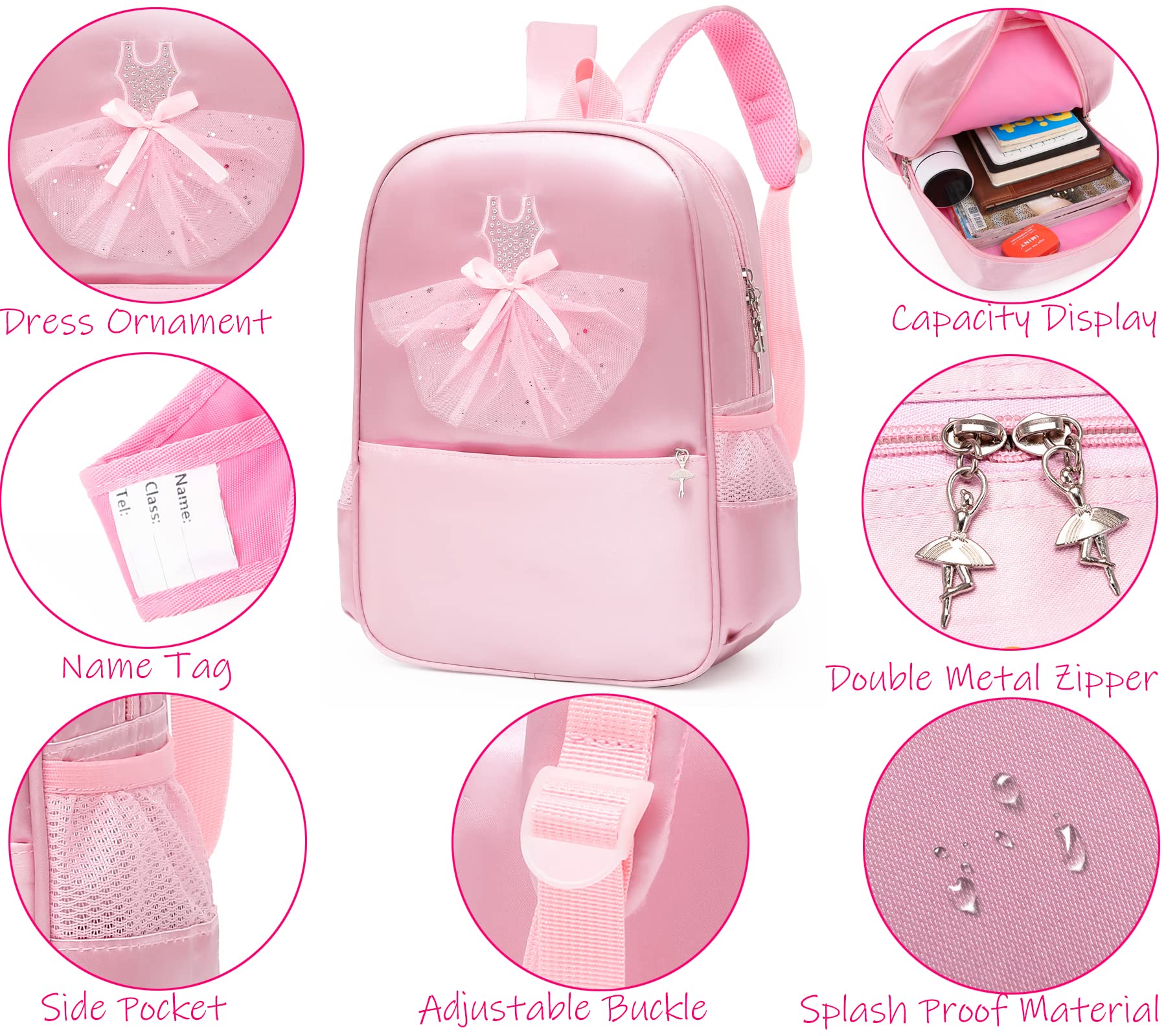 Dorlubel Cute Ballet Dance Backpack Tutu Dress Dance Bag with Key Chain Girls (Pink8 of Dress)