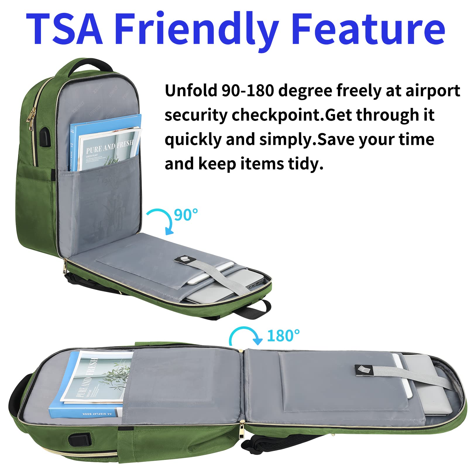 Travel Laptop Backpack, Business Anti Theft TSA Friendly Laptops Backpack with USB Charging Port,Durable Water Resistant College School Computer Bag Gifts for Men & Women Fits 15.6 Inch Notebook,Black