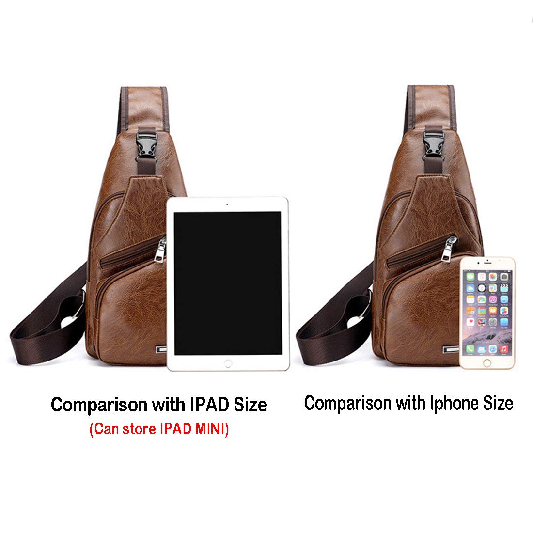 Men's Leather Sling Bag Multipurpose Daypack Shoulder Chest Crossbody Bag Black