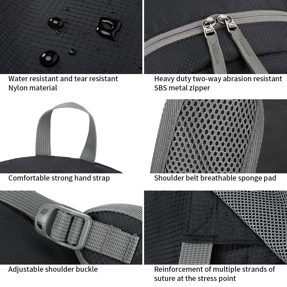 FENGDONG 35L Lightweight Foldable Waterproof Packable Travel Hiking Backpack Daypack for men women Black