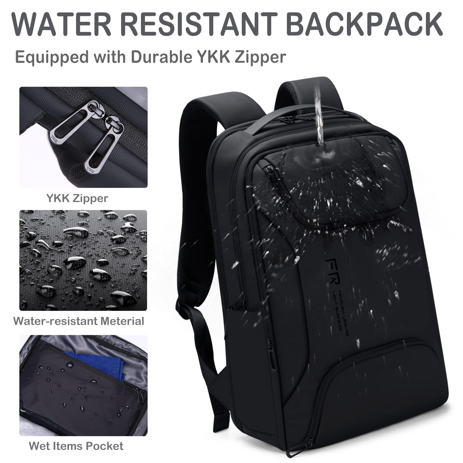 FENRUIEN Business Laptop Backpack for Men Fits 15.6 Inch, 4-layer Waterproof Backpack Computer Bag Daily with USB Charging for School Work Office College Airplane