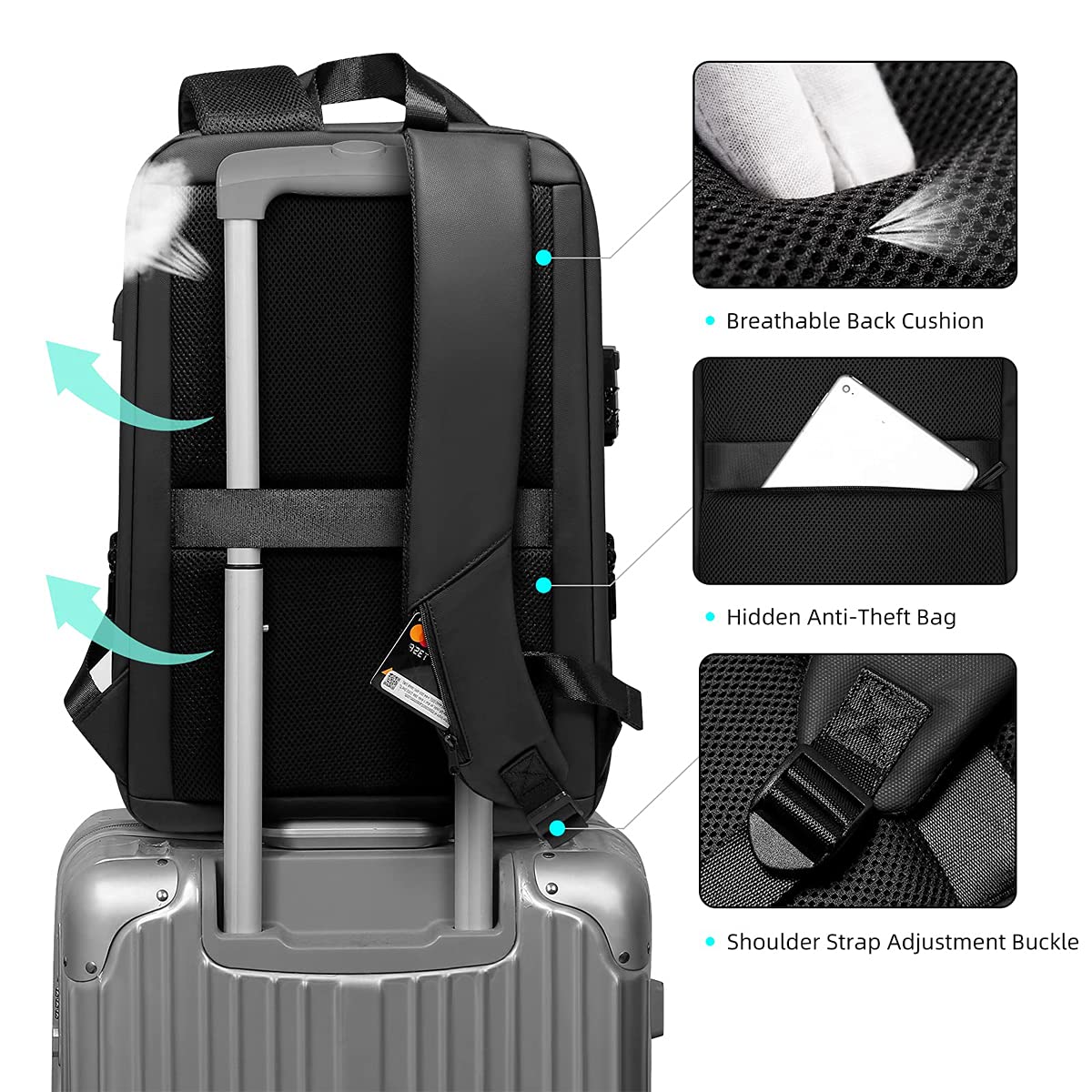 FENRUIEN Business Laptop Backpack for Men Fits 15.6 Inch, 4-layer Waterproof Backpack Computer Bag Daily with USB Charging for School Work Office College Airplane