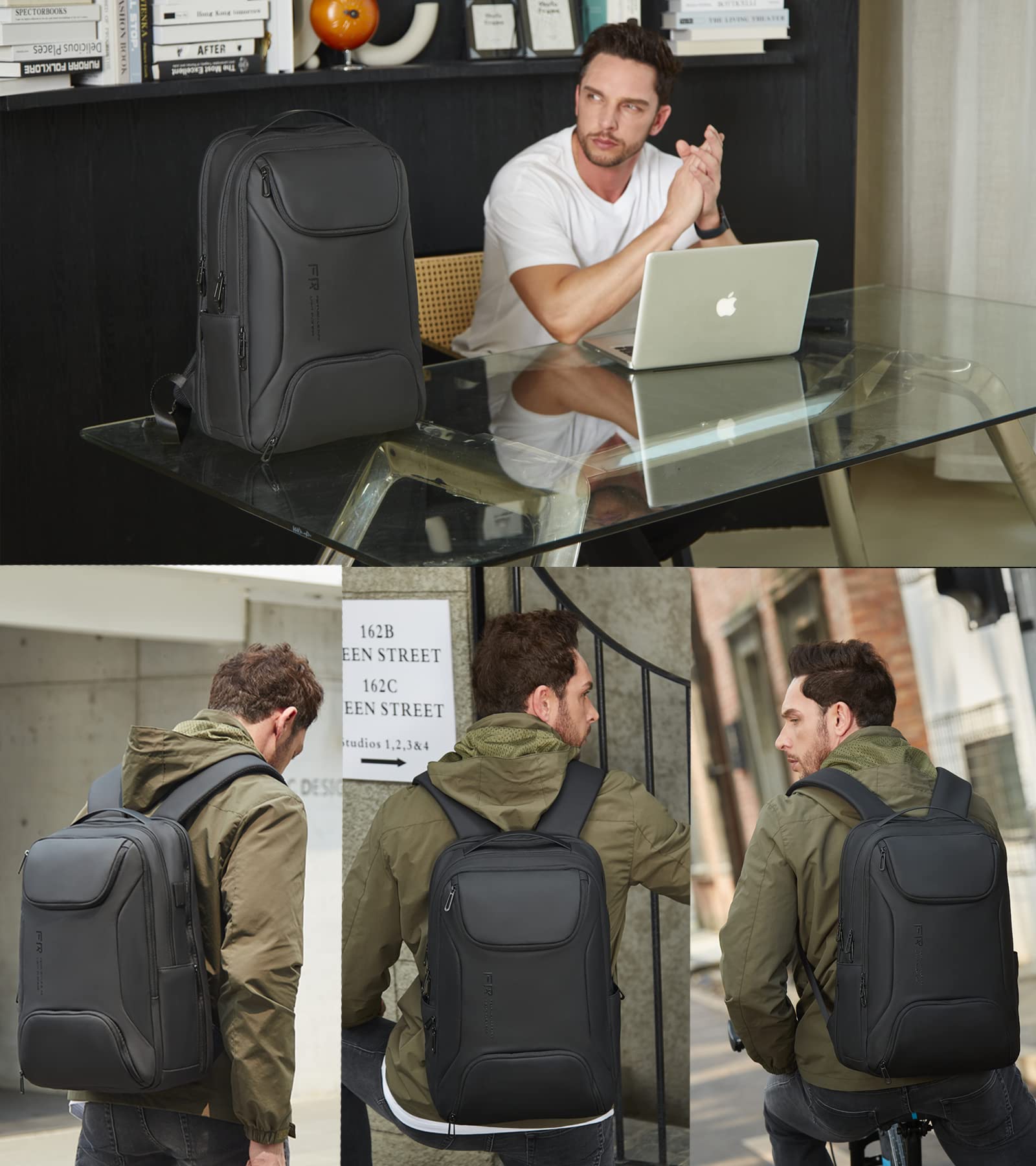 FENRUIEN Business Laptop Backpack for Men Fits 15.6 Inch, 4-layer Waterproof Backpack Computer Bag Daily with USB Charging for School Work Office College Airplane