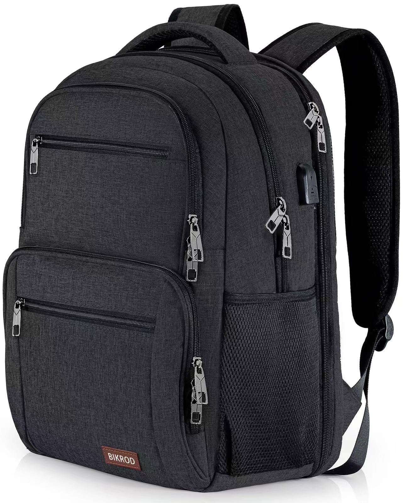 BIKROD Backpack for Men, TSA Travel Backpack, School Backpacks for Teens Water Resistant Back Pack with USB Charging Port, Business Anti Theft Durable Computer Bag Gifts Fits 15.6 Inch Laptop,Black