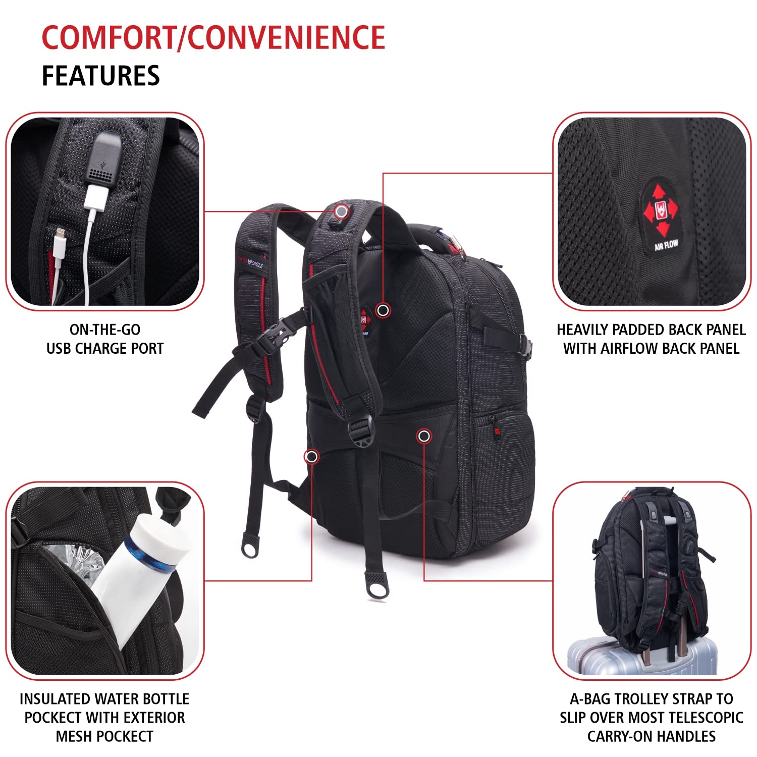 Swiss Eagle TSA-friendly SmartScan Laptop Backpack with USB Port and Shoe Compartment designed to fit 15-inch Notebook