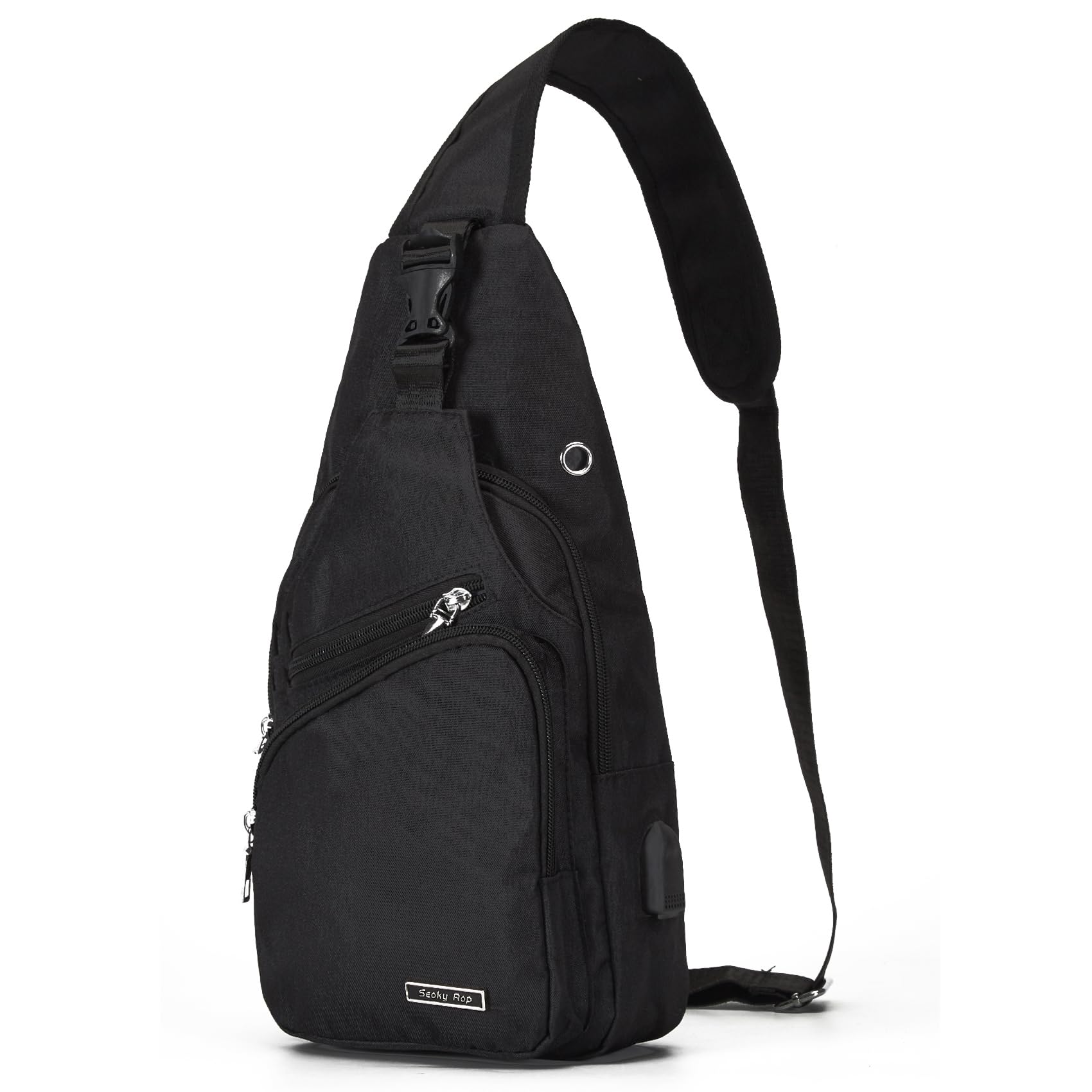 Men Women Sling Backpack Anti Theft Crossbody Shoulder Chest Bag with USB Charging Port Black
