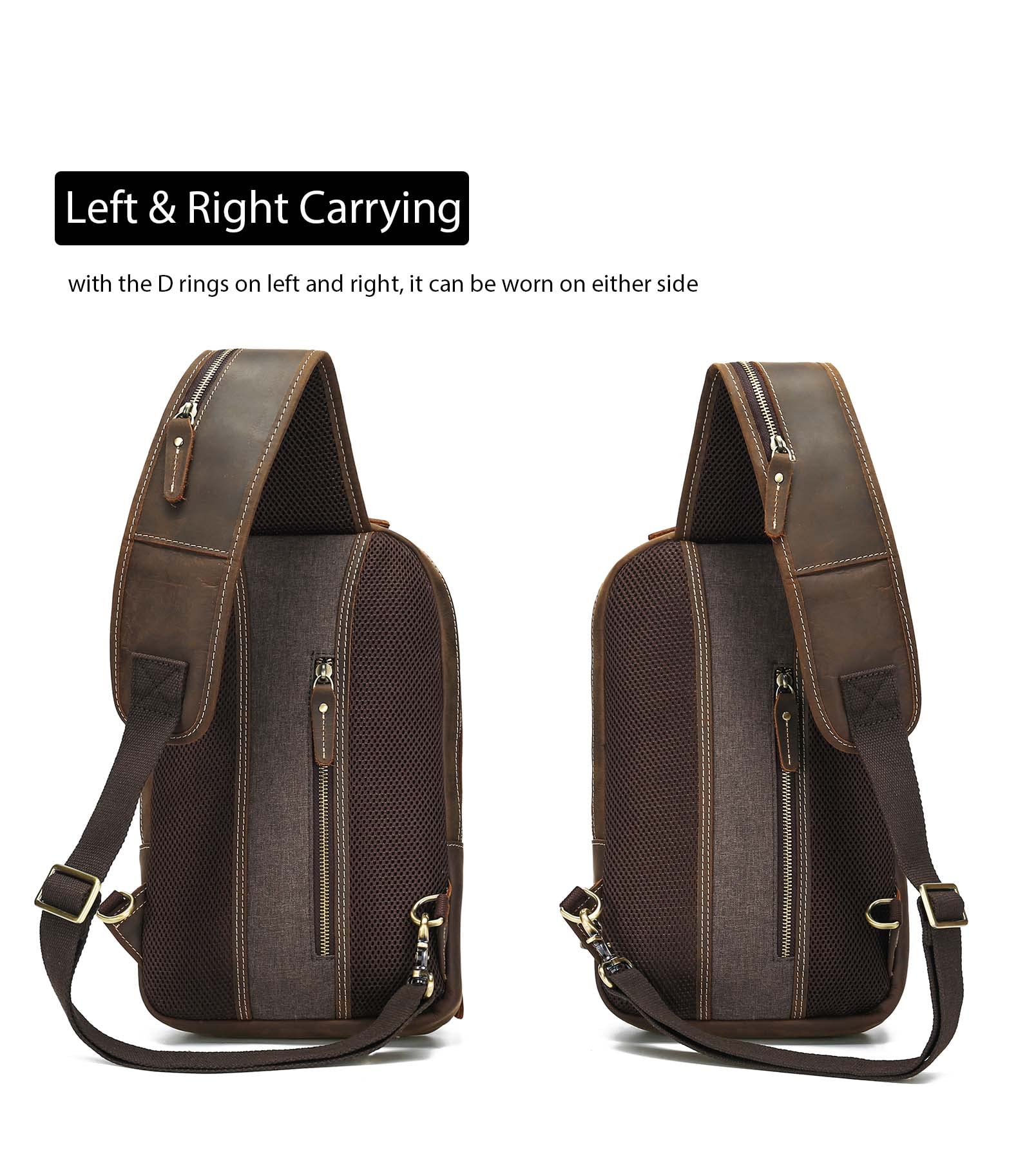 Lannsyne Small Vintage Leather Sling Bag For Men Crossbody Chest Daypack fits 10.5" iPad