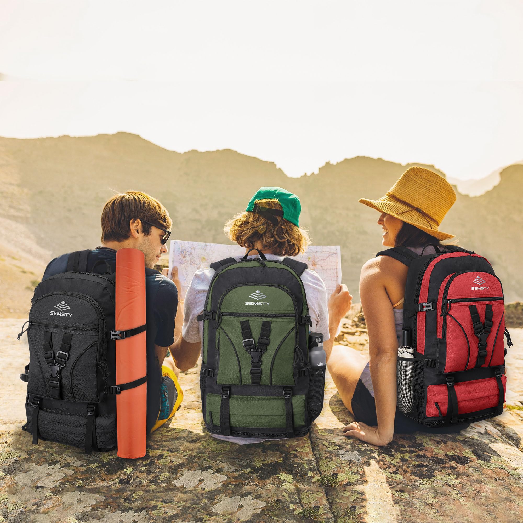 SEMSTY Hiking Backpack, 40L+10L Expandable Travel Backpack Flight Approved, Camping, Travel Backpack For Men and Women
