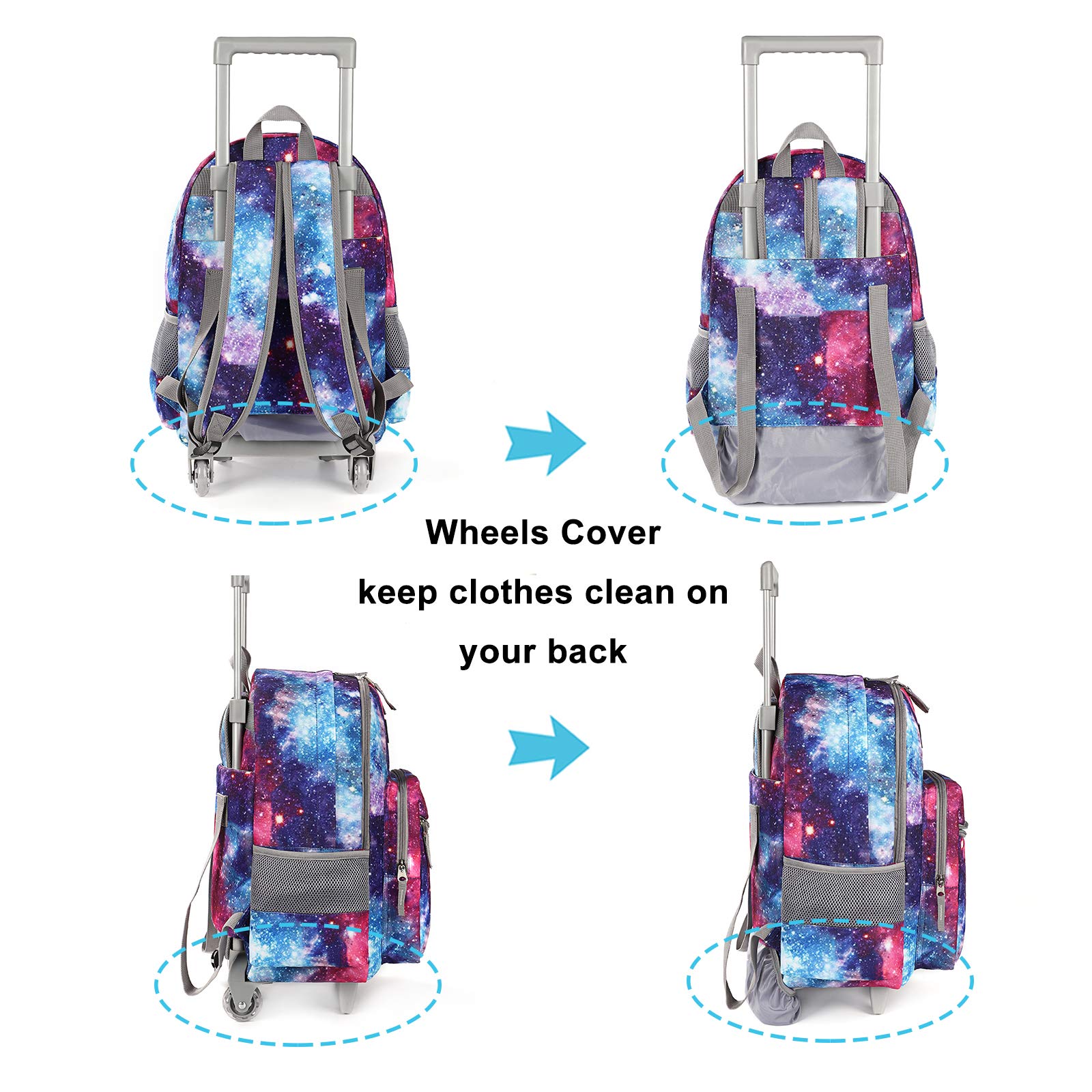 Rolling Backpack 18 inch Double Handle Wheeled Laptop Boys Girls Travel School Children Luggage Toddler Trip, Galaxy