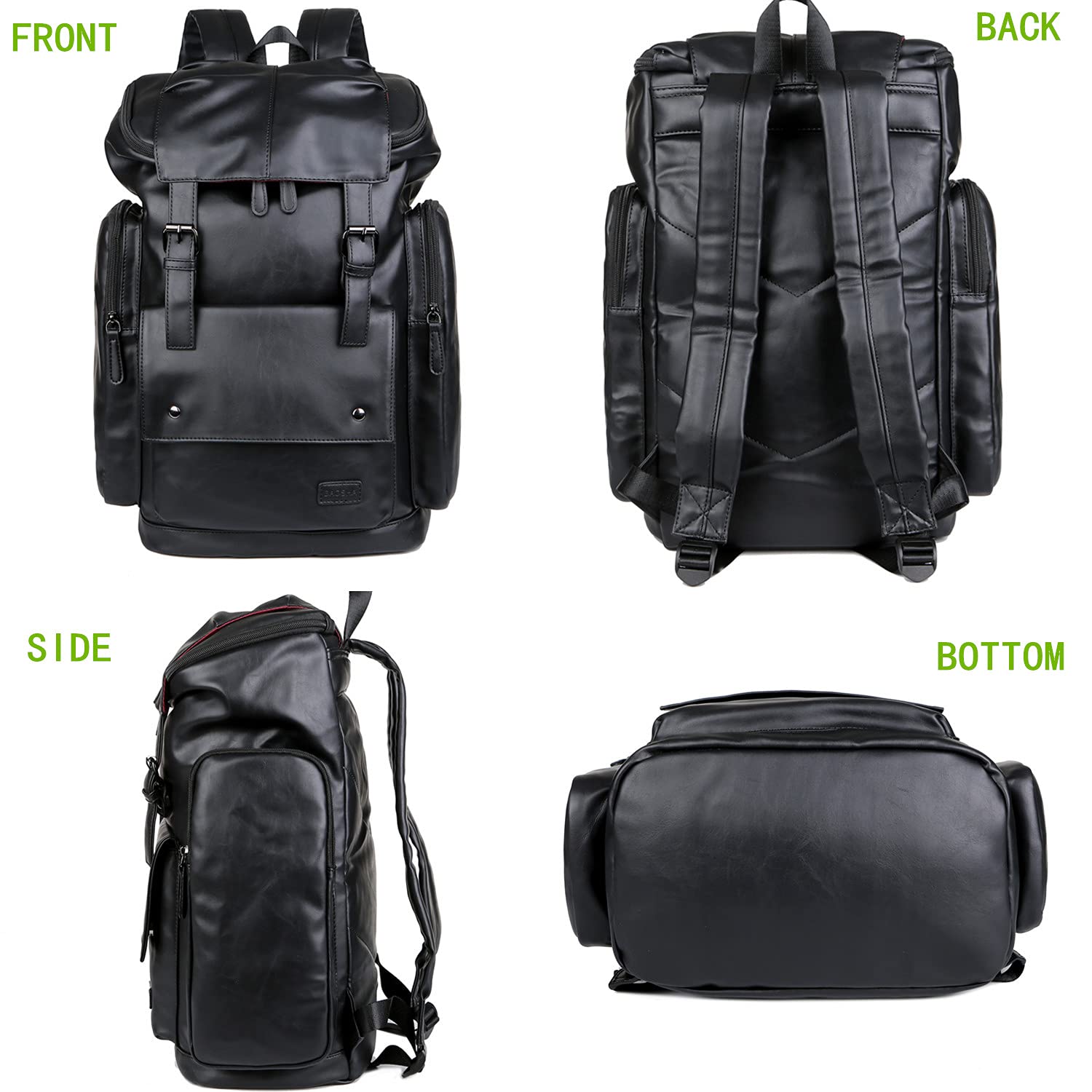 Baosha BP-16 PU Leather Casual Backpack College Backpack Daypack Black