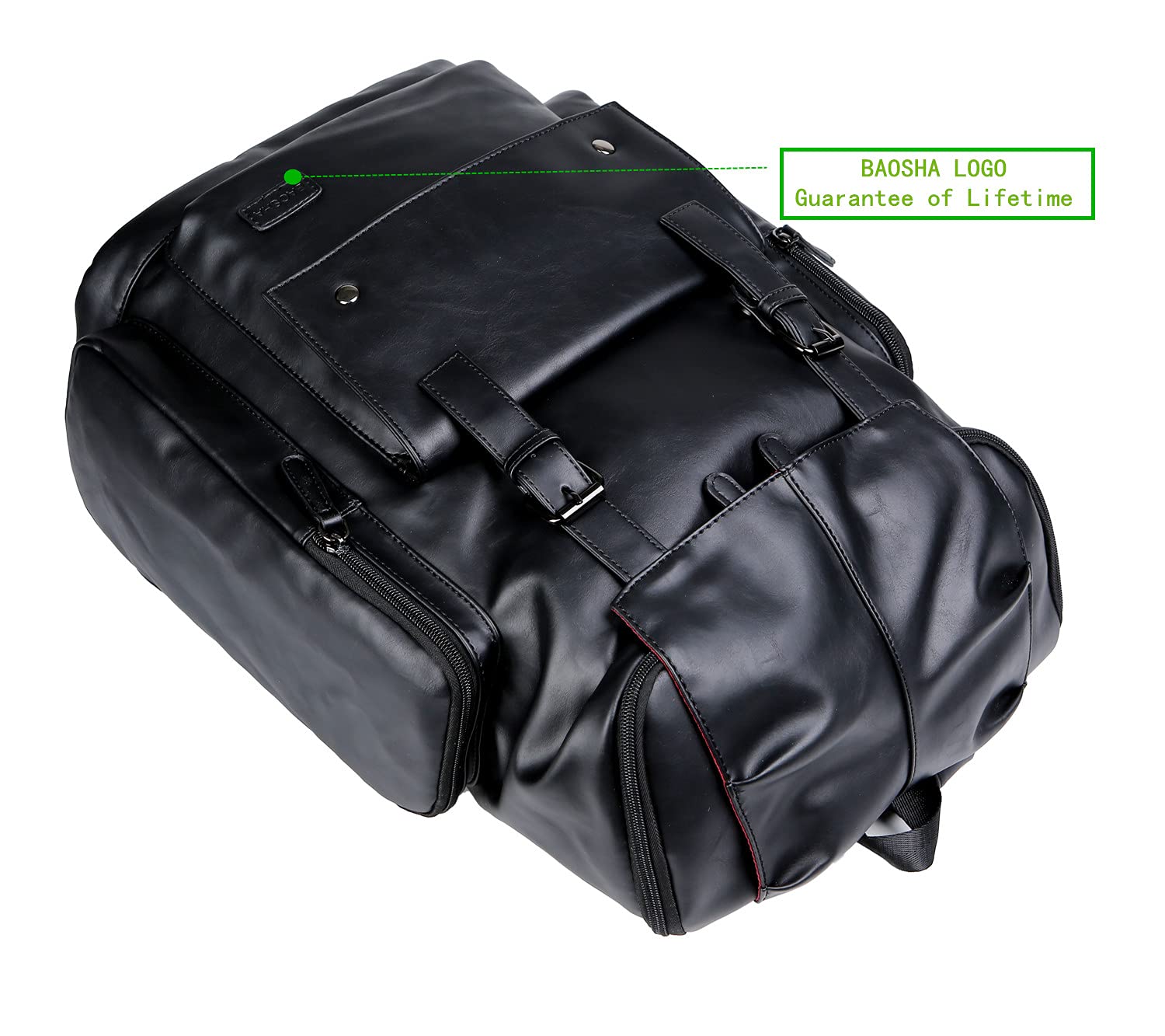 Baosha BP-16 PU Leather Casual Backpack College Backpack Daypack Black