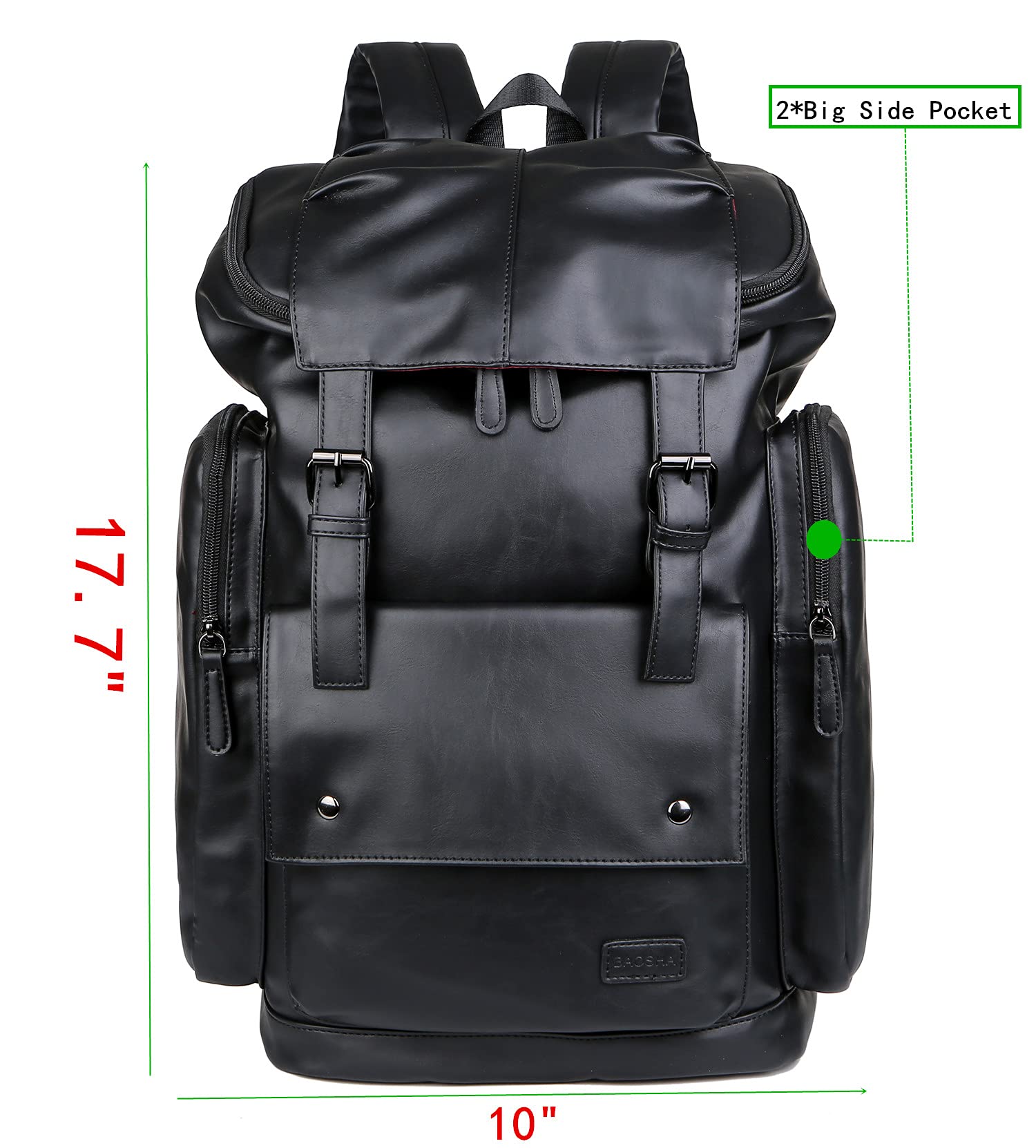 Baosha BP-16 PU Leather Casual Backpack College Backpack Daypack Black