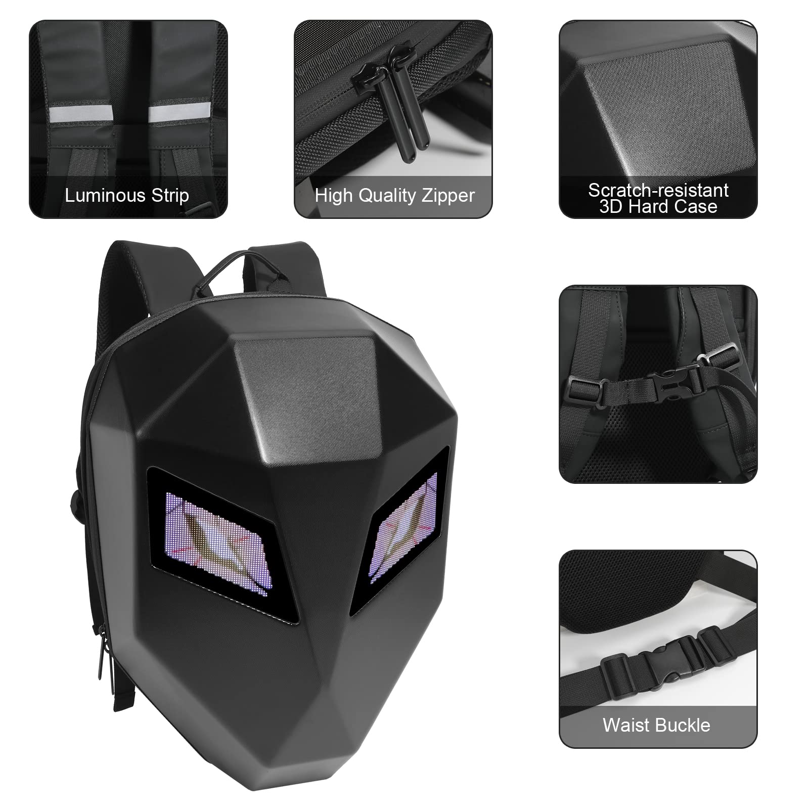 Ruconla LED Backpack, Laptop Bag Motorcycle Riding Backpack Hard Shell Travel Bag LED Motorbike Luggage Bags, High-Capacity Helmet Waterproof Backpack Laptop Bag With Programmable Screen