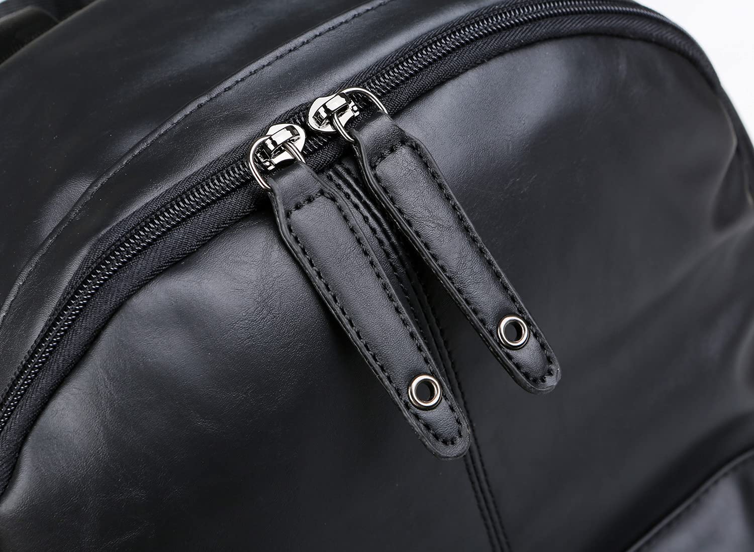 Baosha BP-08 Unisex PU Leather Computer Laptop Bag 15.6 inch College School Backpack Shoulder Bags Travel Hiking Rucksack Casual Daypack Black