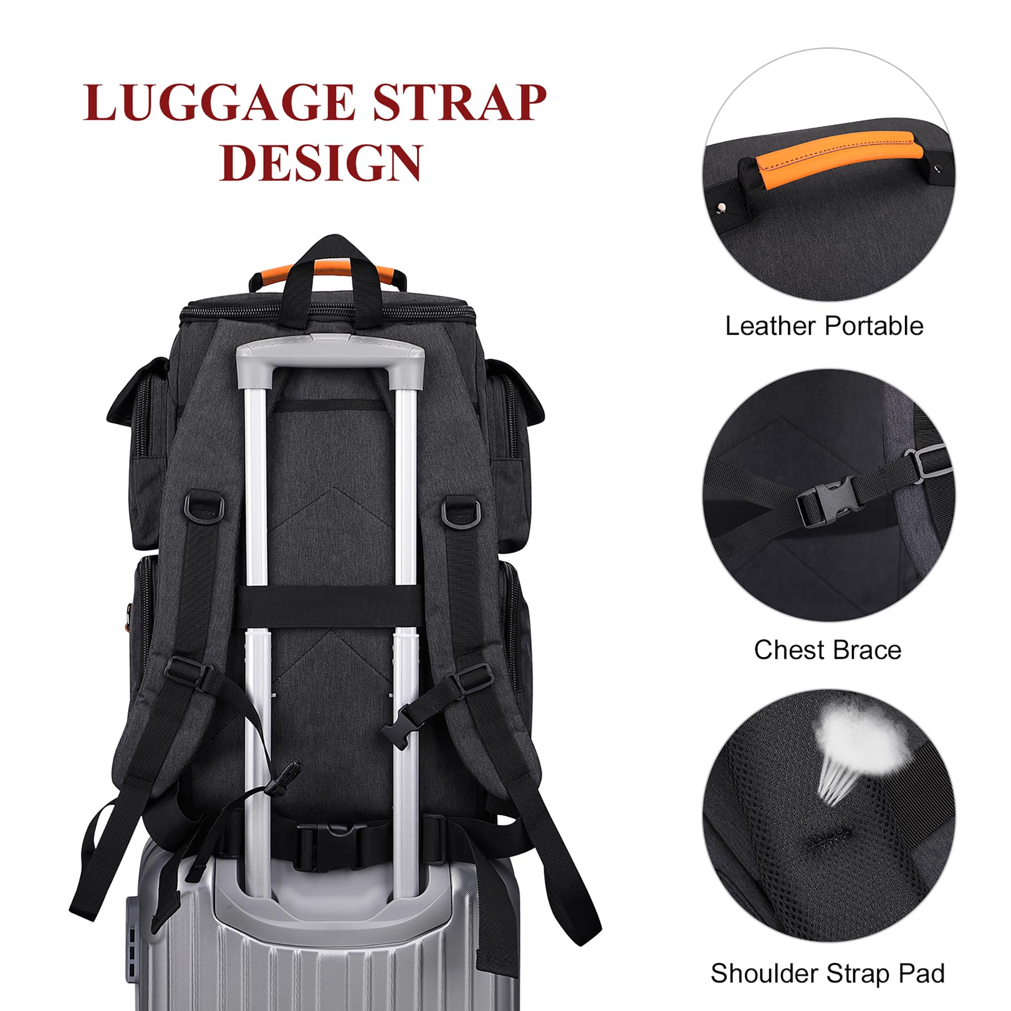 WITZMAN Travel Backpack for Men Carry On Backpack Duffel Bag Large Capacity Laptop Backpack 17 Inch (6695 Black)