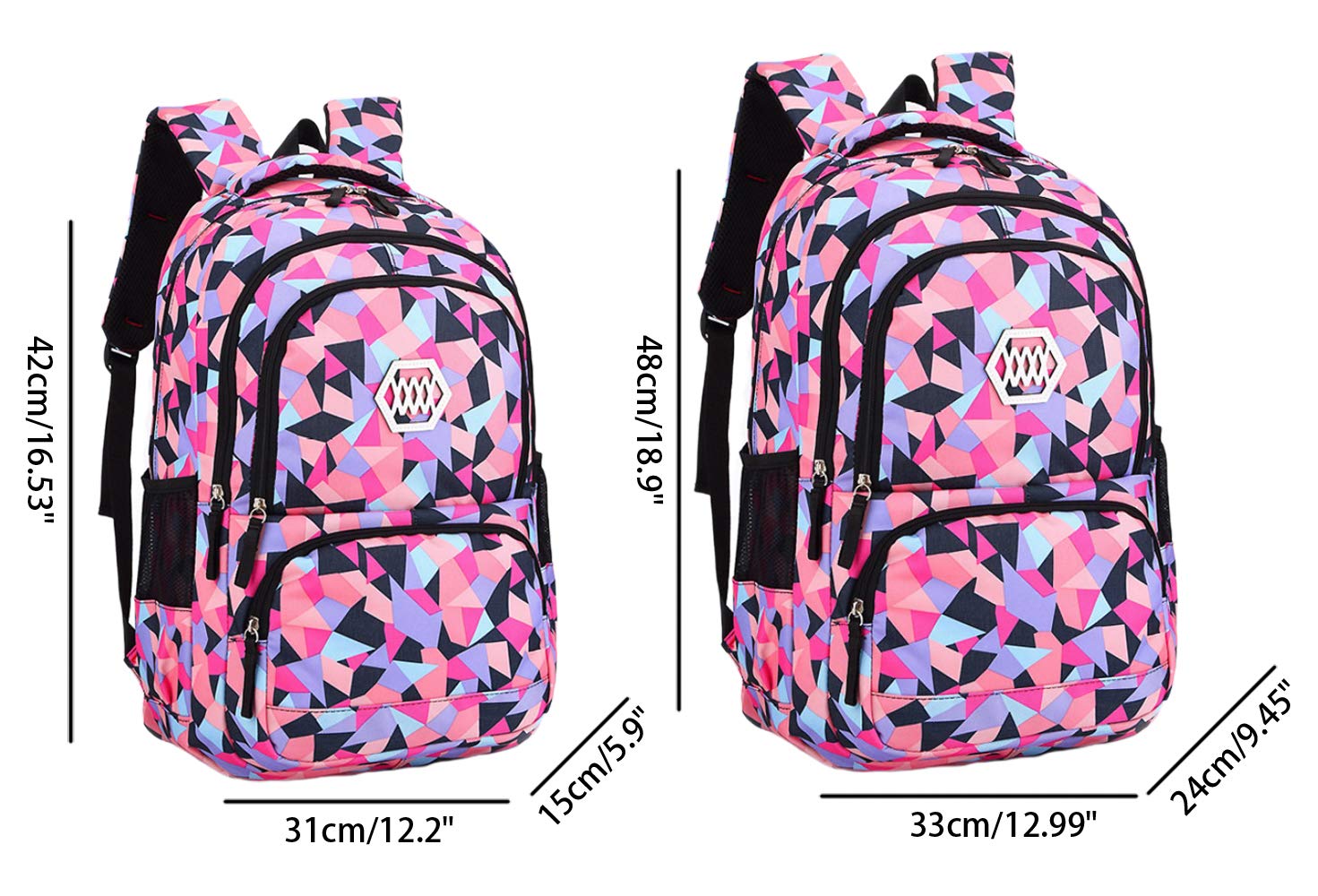 JiaYou Girl Geometric Printed Primary Junior High University School Bag Bookbag Backpack(2# Black,35 L)