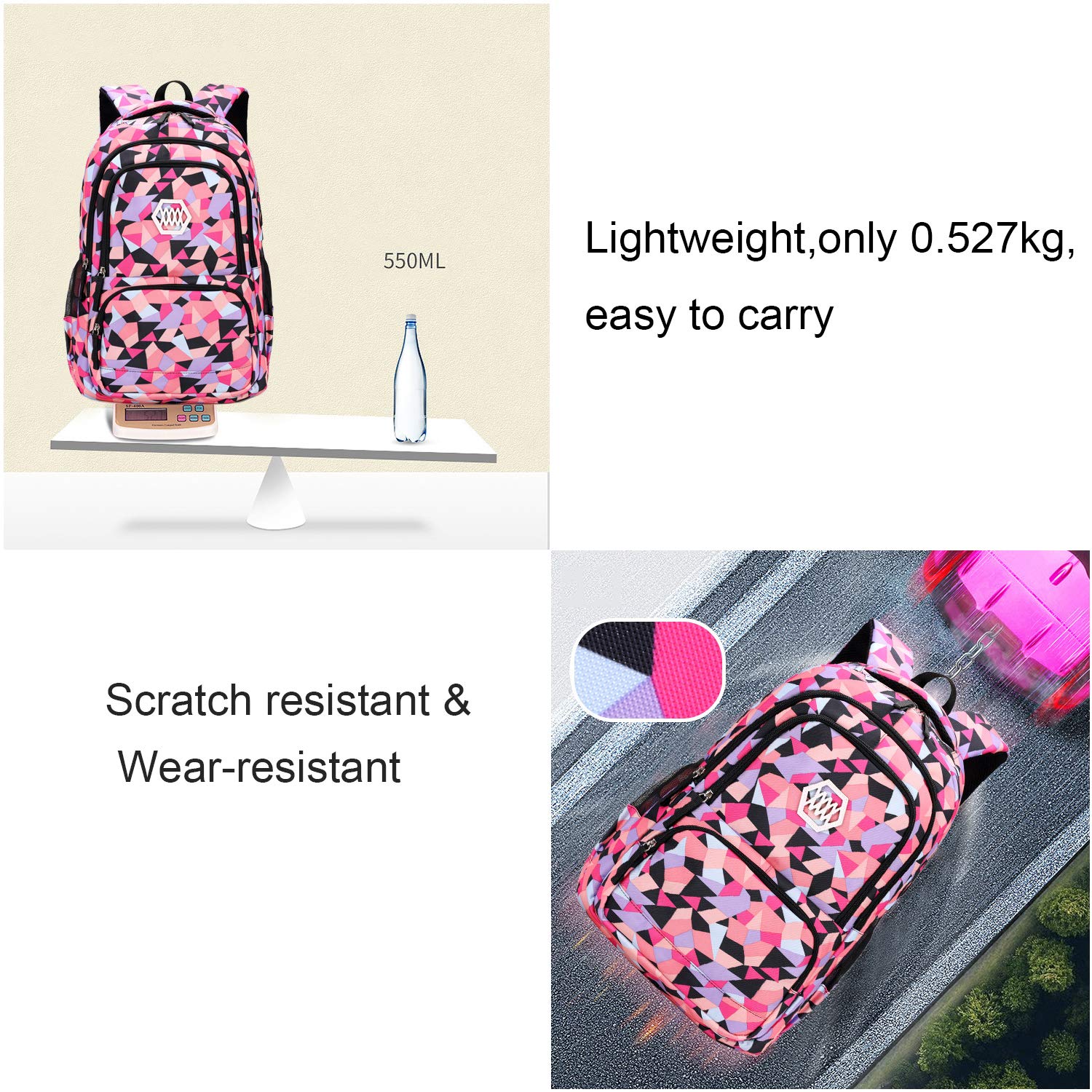 JiaYou Girl Geometric Printed Primary Junior High University School Bag Bookbag Backpack(2# Black,35 L)
