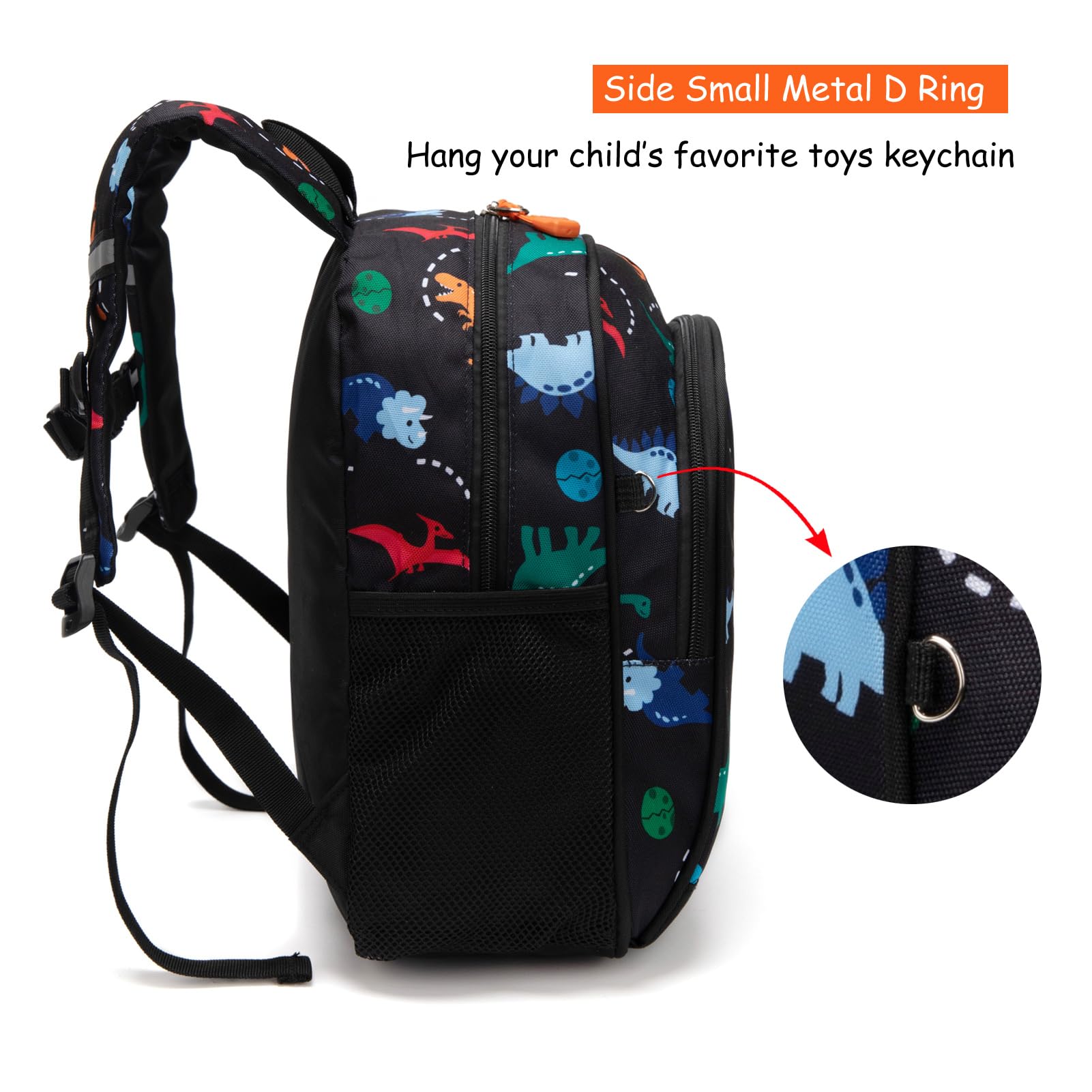 JinBeryl Toddler Backpack for Boys, 12 Inch Kids Dinosaur Backpack for Preschool or Kindergarten, Black
