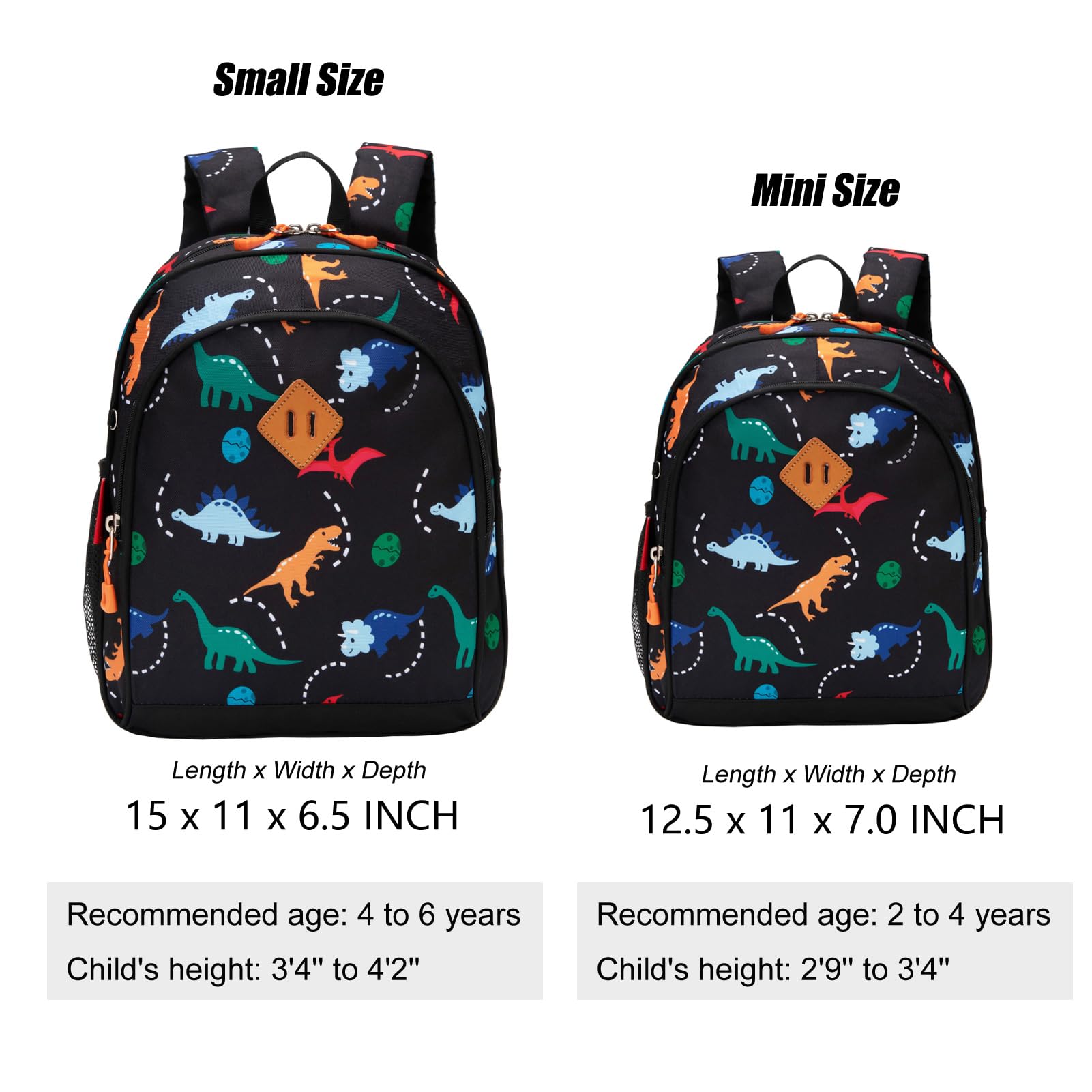 JinBeryl Toddler Backpack for Boys, 12 Inch Kids Dinosaur Backpack for Preschool or Kindergarten, Black