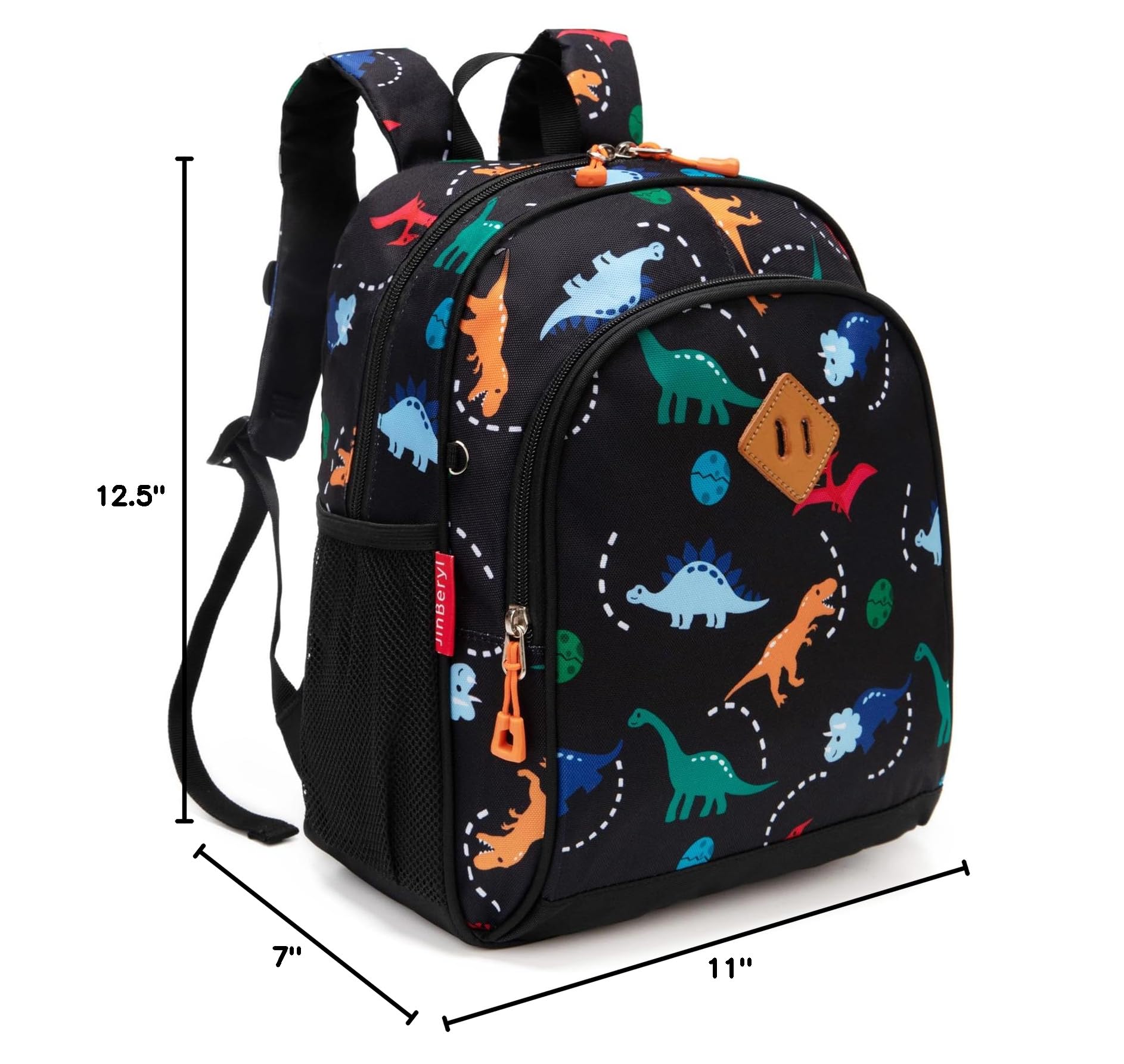 JinBeryl Toddler Backpack for Boys, 12 Inch Kids Dinosaur Backpack for Preschool or Kindergarten, Black