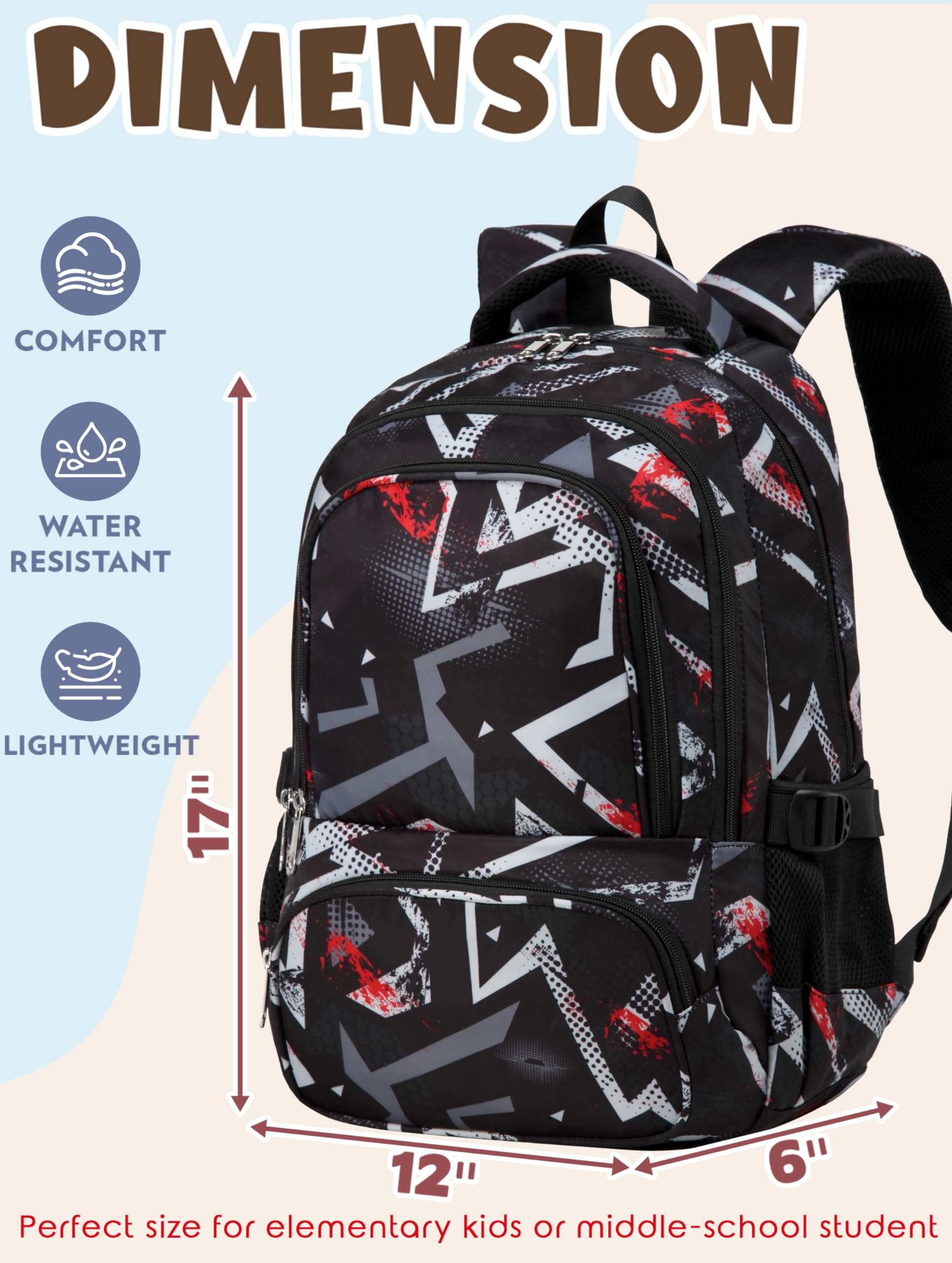 BLUEFAIRY Boys Backpacks for Teenage Kids Elementary School Bags Sturdy Middle School Bookbags Lightweight Waterproof Presents Gift Age 5-10