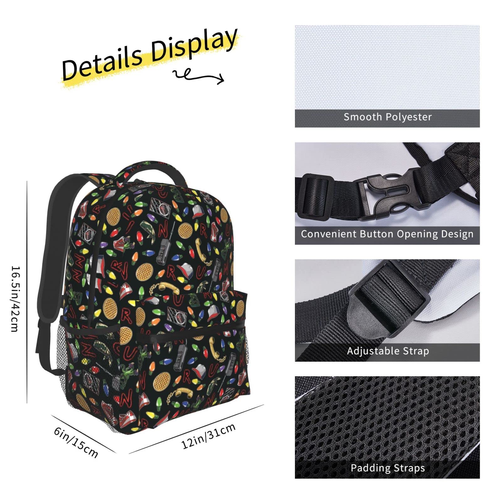 Backpacks Stranger School Things 15.6 Inch Laptop Student School Book Bag Travel Hiking Camping Daypack