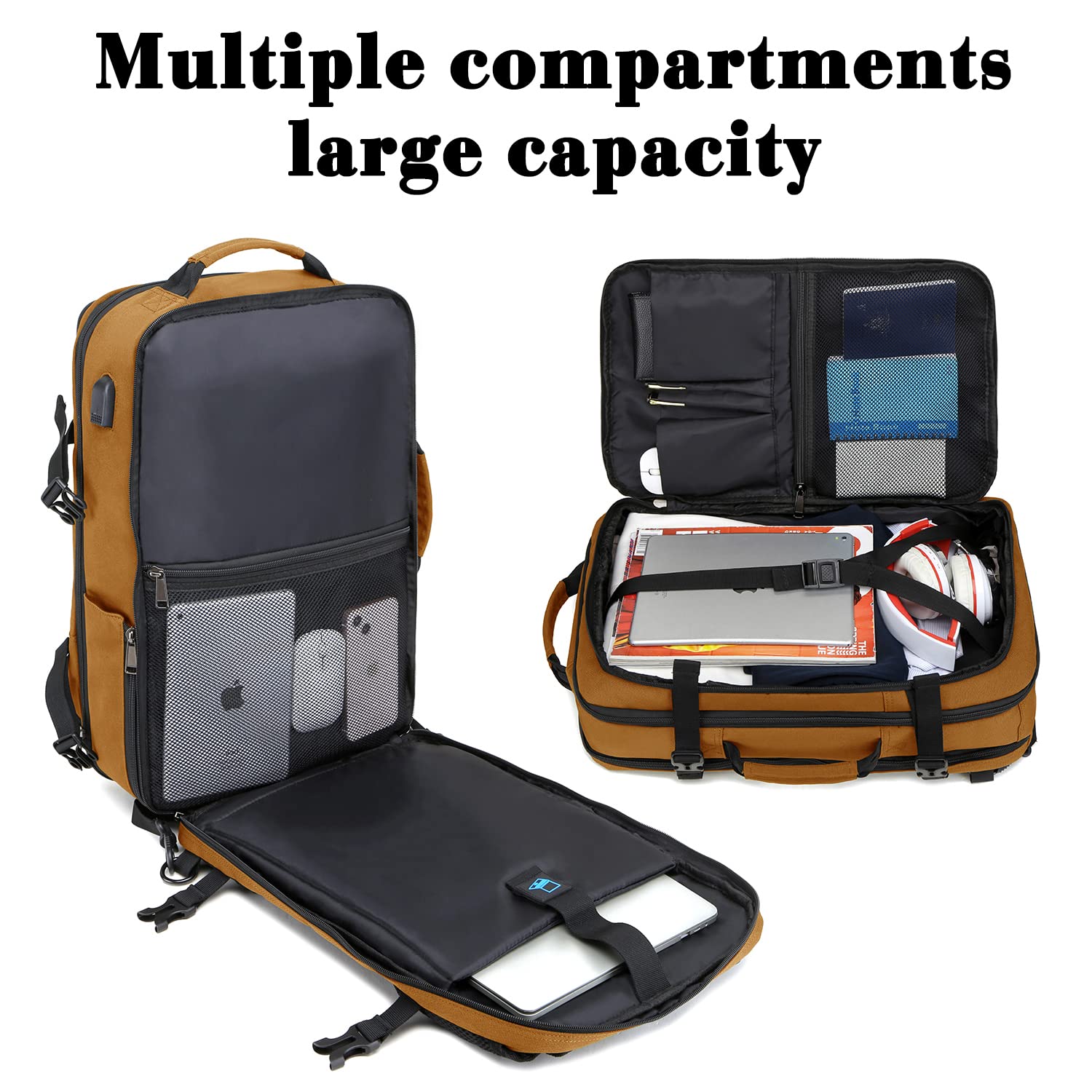 TUGUAN Travel Laptop Backpack 40L Large Computer Backpack with USB Charging Port 17 Inch Laptop Backpack for Men Expandable Backpacks for Men Women, Black- Suitable for Travel