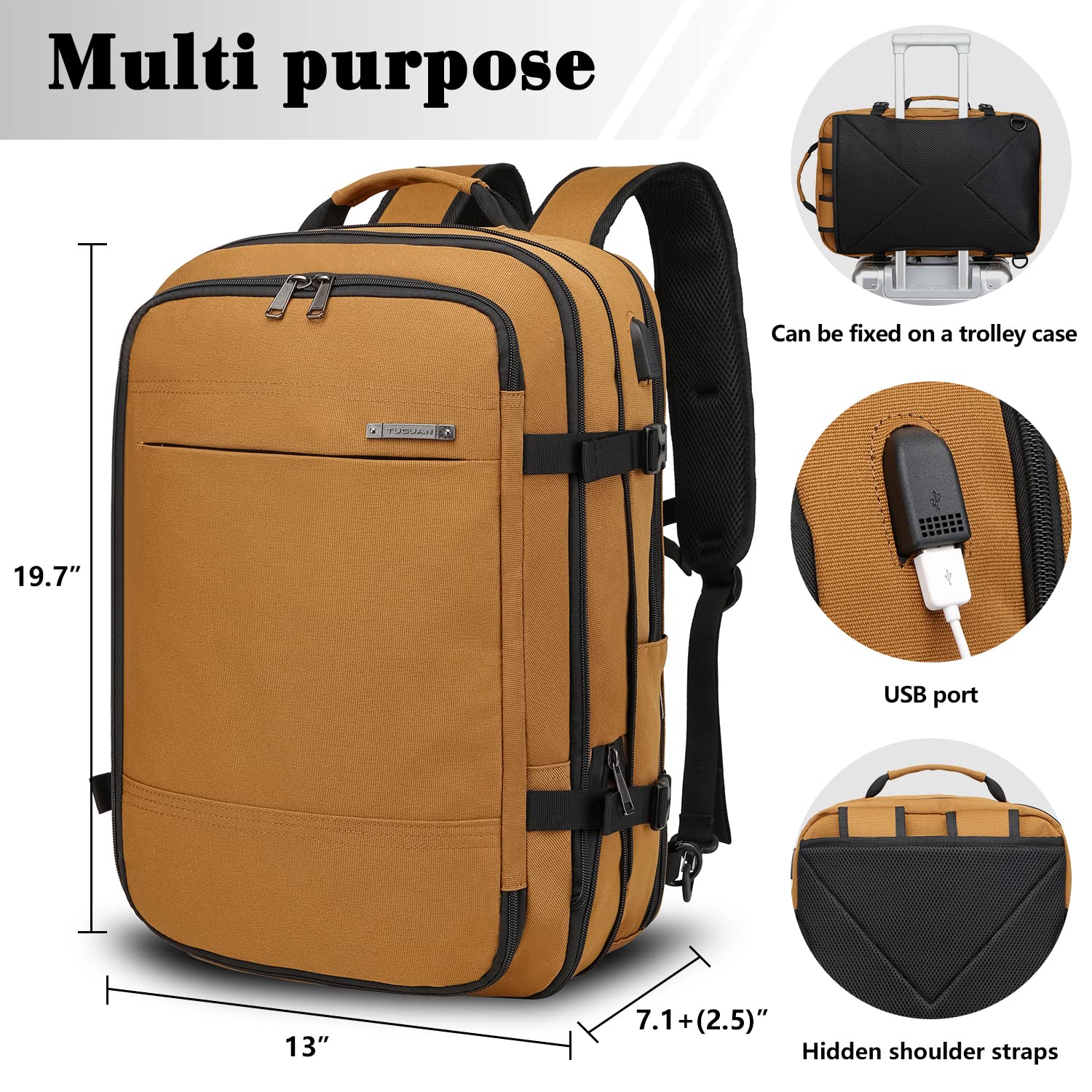 TUGUAN Travel Laptop Backpack 40L Large Computer Backpack with USB Charging Port 17 Inch Laptop Backpack for Men Expandable Backpacks for Men Women, Black- Suitable for Travel