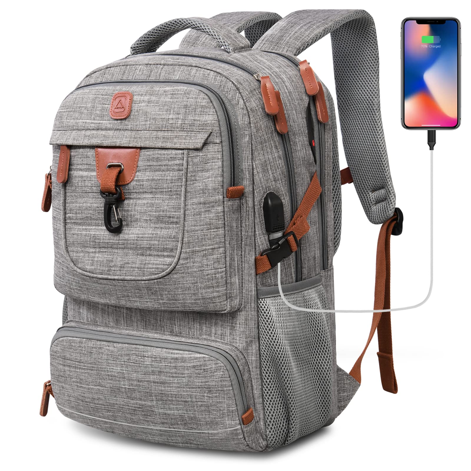 aokur Laptop Backpack,Computer Backpack,17.3 Inch Travel Backpack Flight Approved,Extra Large Backpack Heavy Duty TSA Big Capicity Backpack for Colleage School Bookbag,Grey