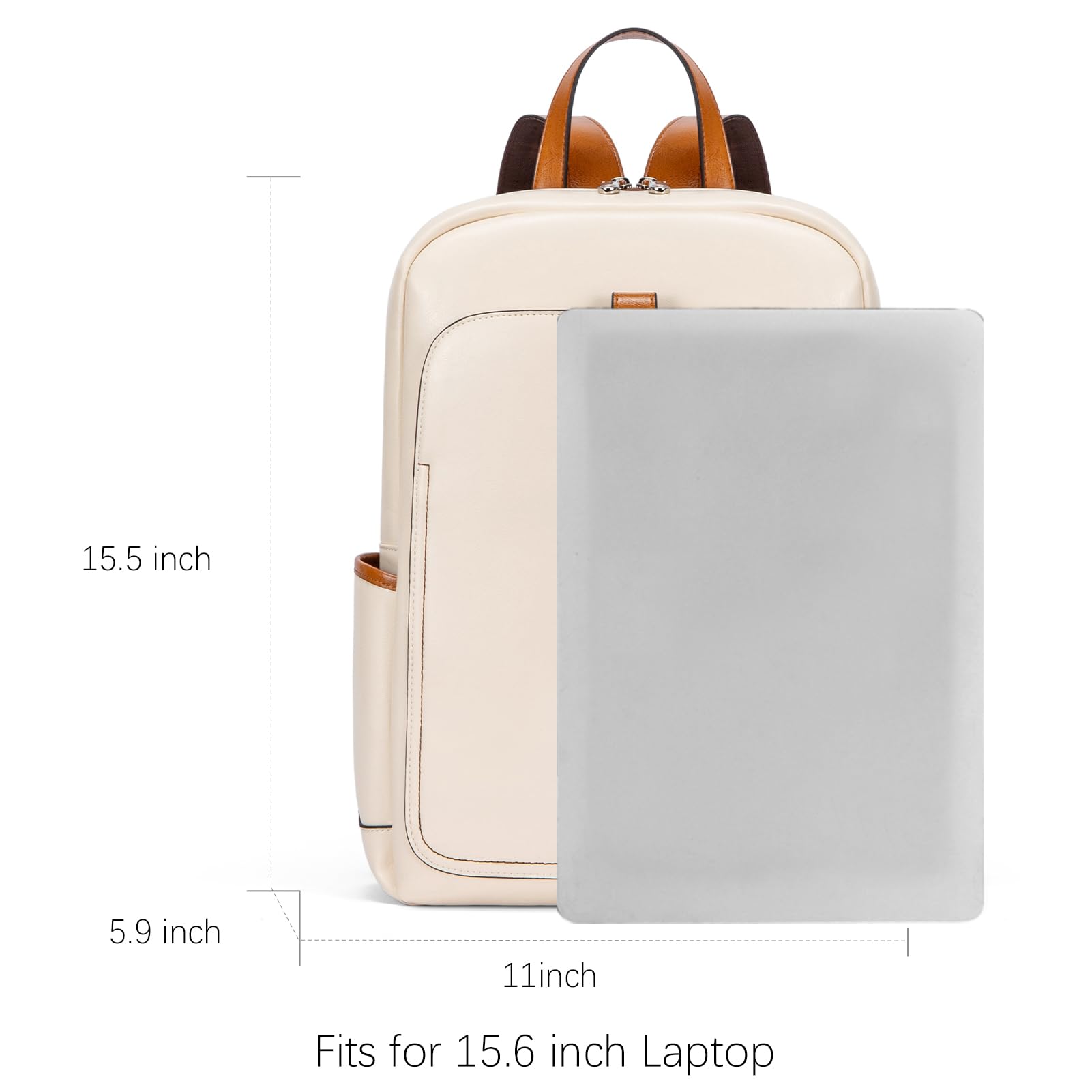 BOSTANTEN Leather Laptop Backpack for Women,15.6 inch Computer Backpack Purse College Daypack Work Travel Bag Beige-White