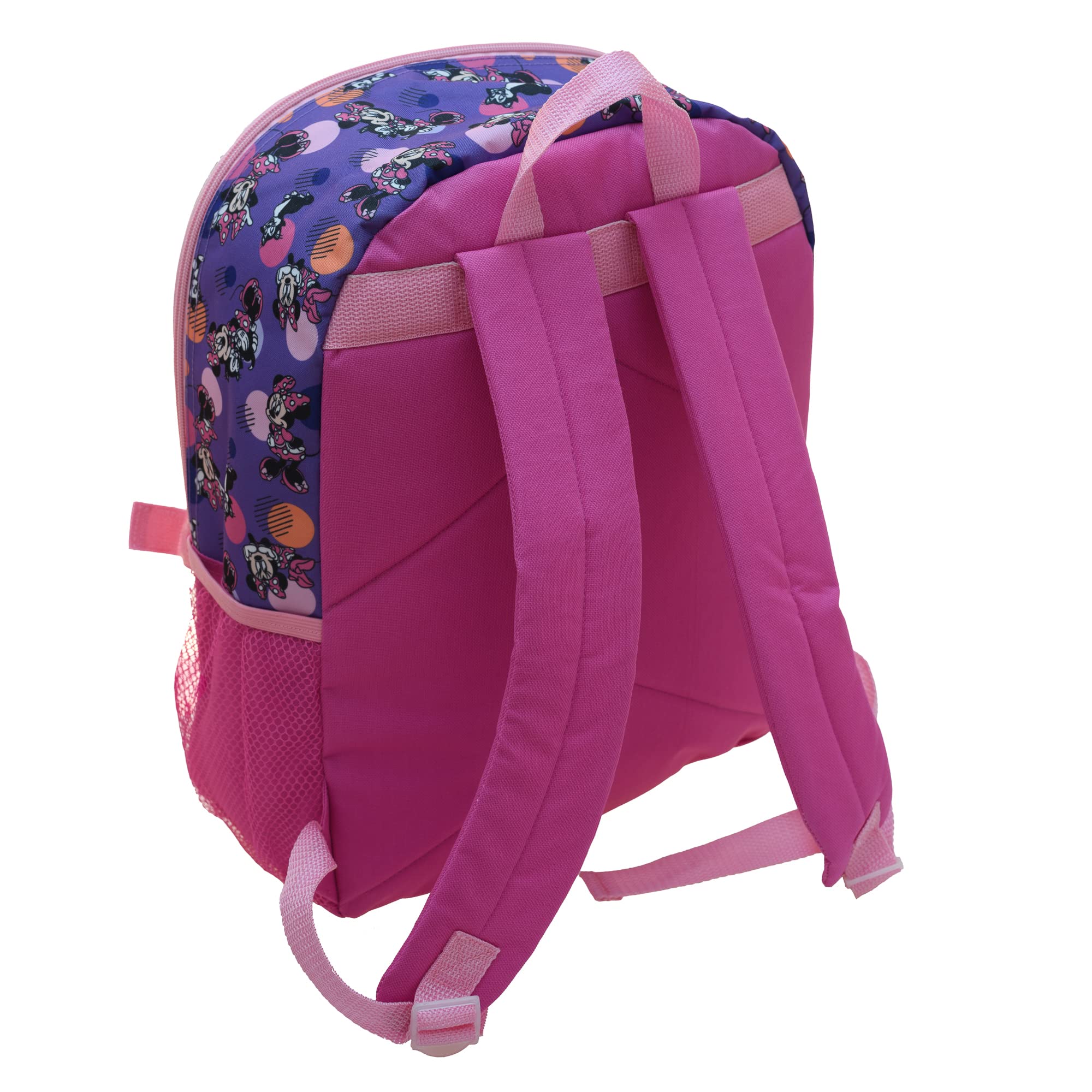 Disney Minnie Mouse Girls & Toddler 4 Piece Backpack Set, Flip Sequin School Bag with Front Zip & Side Mesh Side Pockets, Insulated Lunch Box, Water Bottle, and Squish Ball Dangle