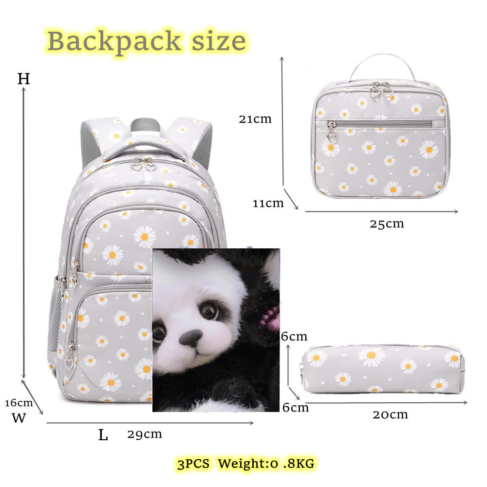 3Pcs Daisy Prints Backpack Sets Kids Bookbag Primary School Daypack Elementary Students Knapsack for Teens Girls