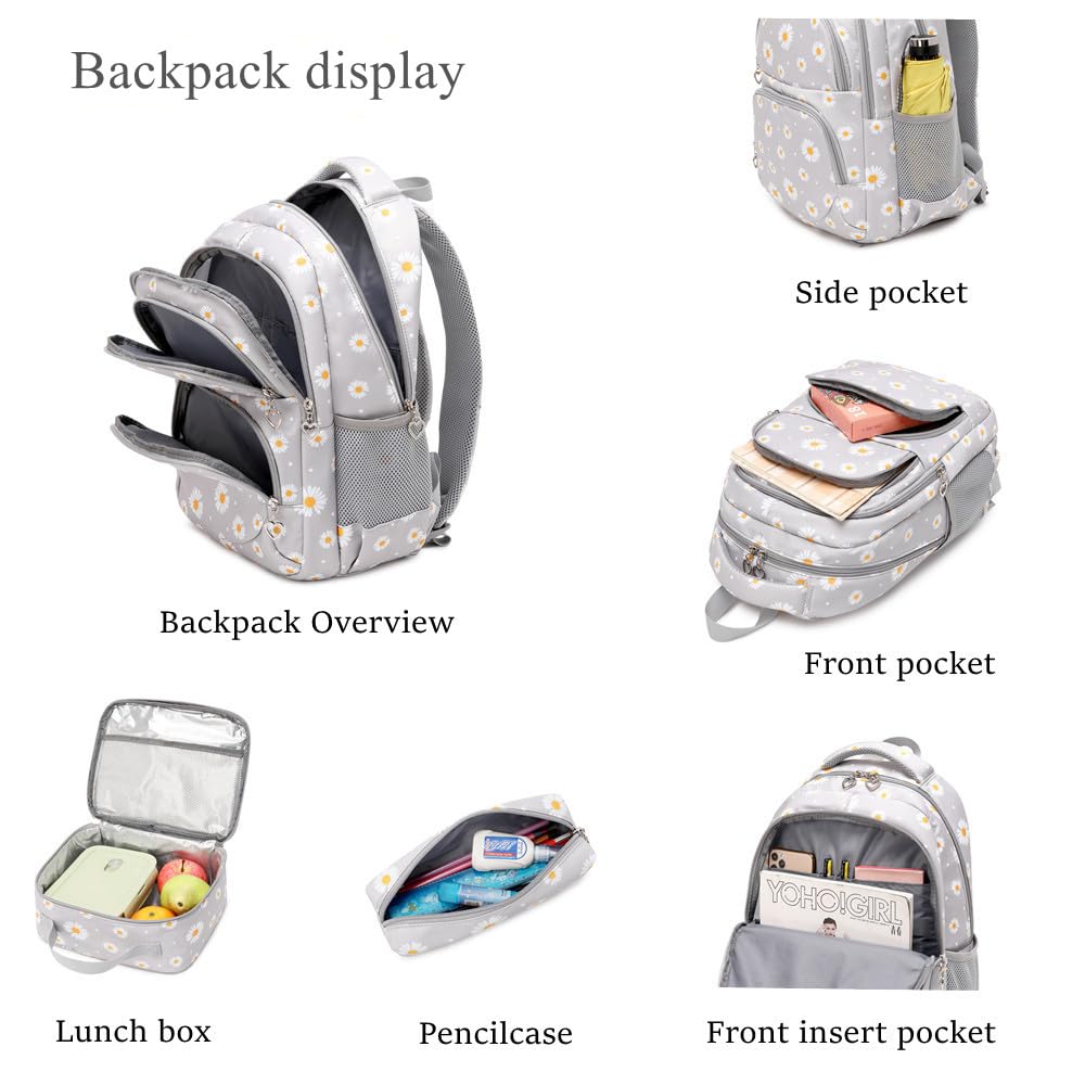 3Pcs Daisy Prints Backpack Sets Kids Bookbag Primary School Daypack Elementary Students Knapsack for Teens Girls