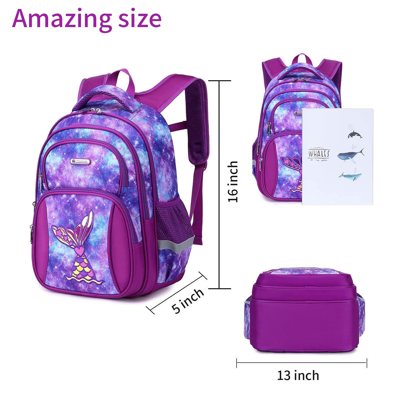 Kids Backpack for Girls Preschool Elementary Kindergarten Mermaid School Bag 15.6″ Multifunctional Cute Large Capacity