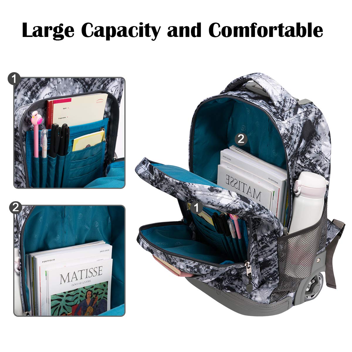 WEISHENGDA 18 inches Wheeled Rolling Backpack for Boys and Girls School Student Books Laptop Travel Trolley Bag, Gray