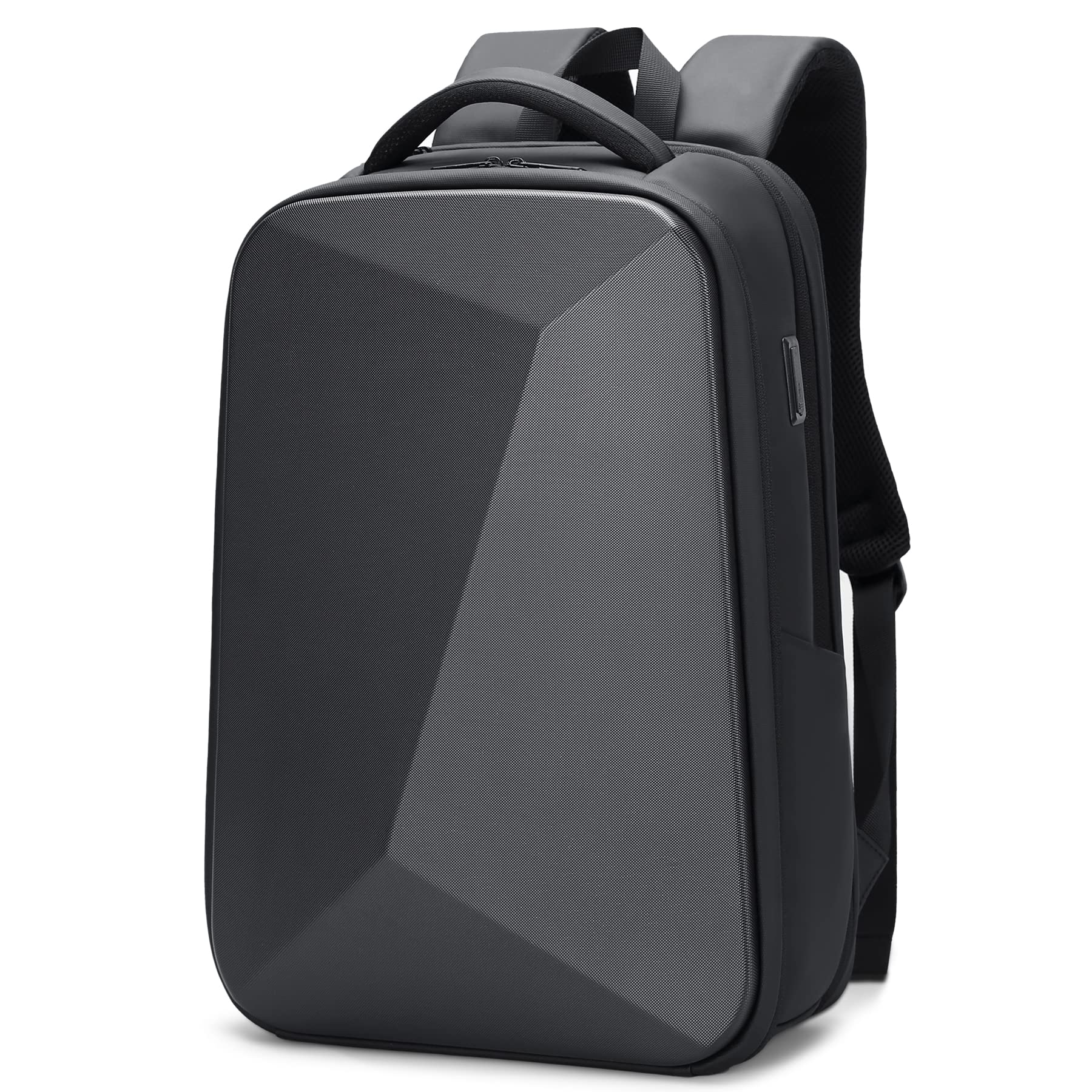 FENRUIEN Anti-Theft Hard Shell Backpack 15.6-Inch,Expandable Slim Business Travel Laptop Backpack for Men,Water-repellent Black Laptop Bag with USB Port