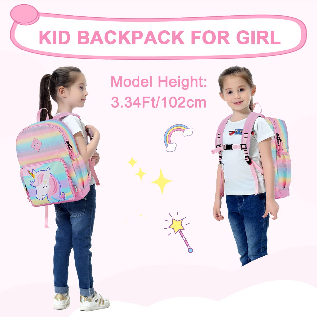 VASCHY Unicorn Backpack for Little Girls, Cute Rainbow Glitter Lightweight Water Resistant Preschool Backpack for Kids,Toddlers Kindergarten School Bag