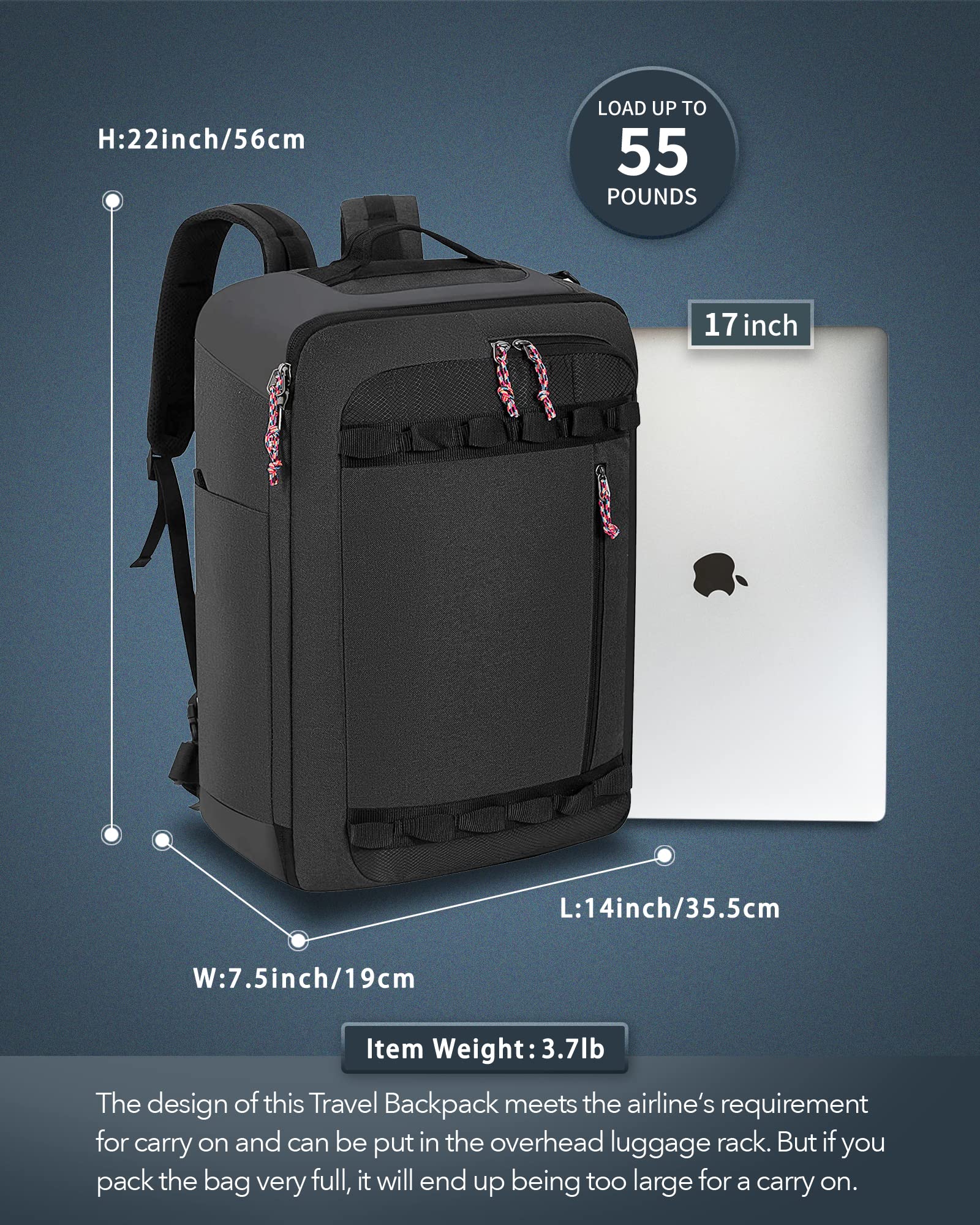 TRAILKICKER 48L Travel Backpack Flight Approved Carry On Backpack Weekender Bag for Men & Women Business Executive (48L Charcoal Grey)