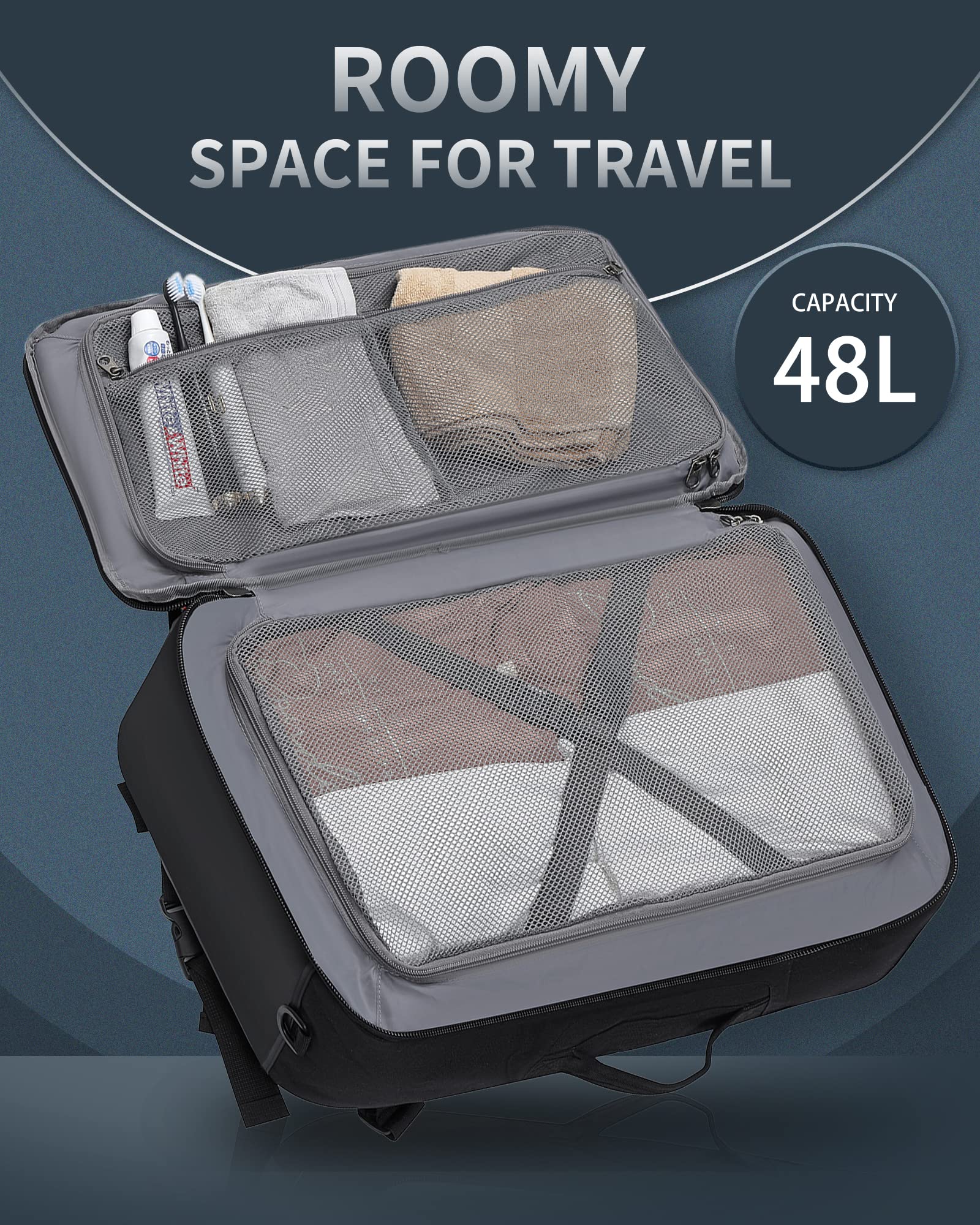 TRAILKICKER 48L Travel Backpack Flight Approved Carry On Backpack Weekender Bag for Men & Women Business Executive (48L Charcoal Grey)