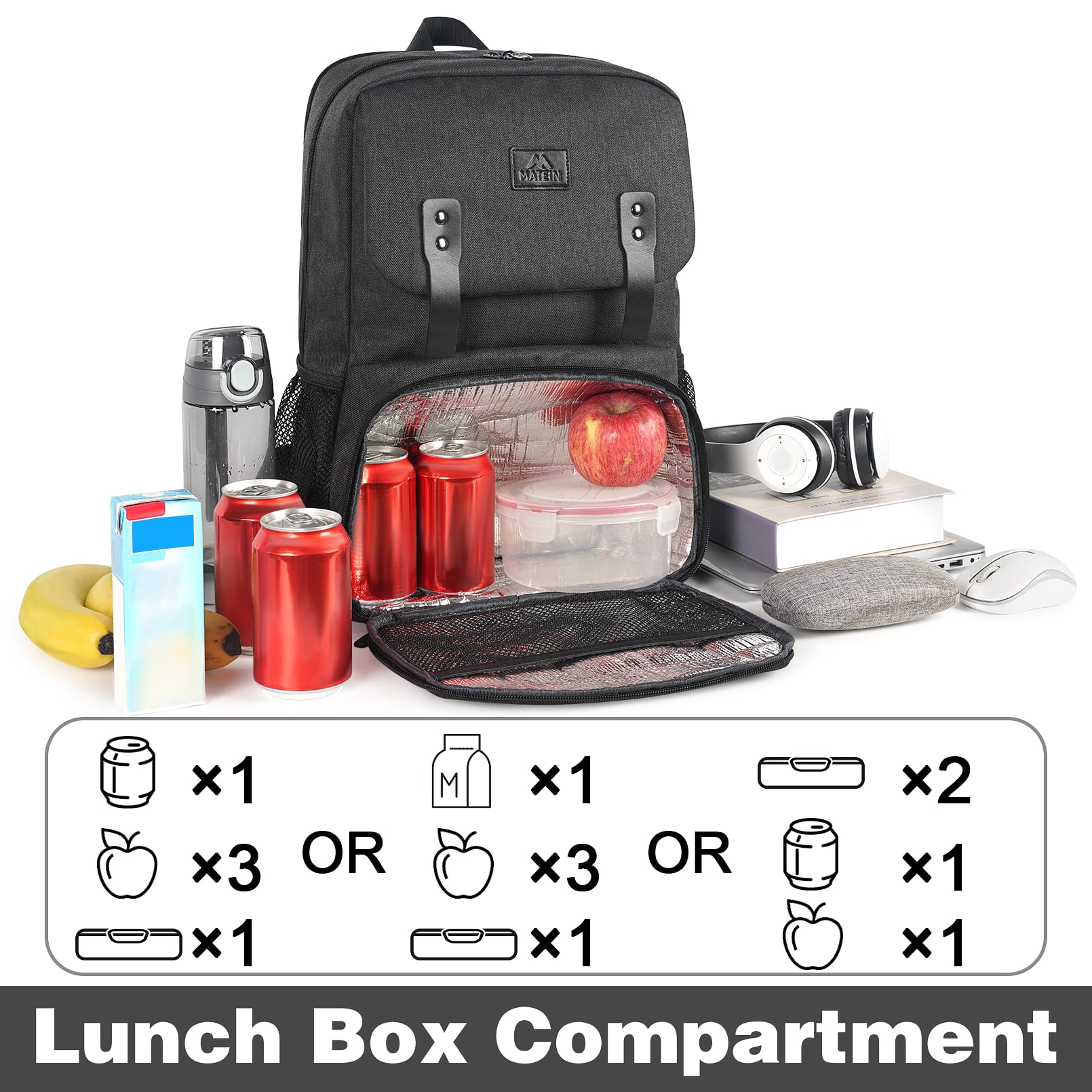 Lunch Backpack for Women, Insulated Cooler Work Laptop Backpacks with USB Charging Port, Waterproof Travel Computer Bag School Lunchbox Daypack College Bookbag Gift for Men Fits 15.6 Inch Notebook