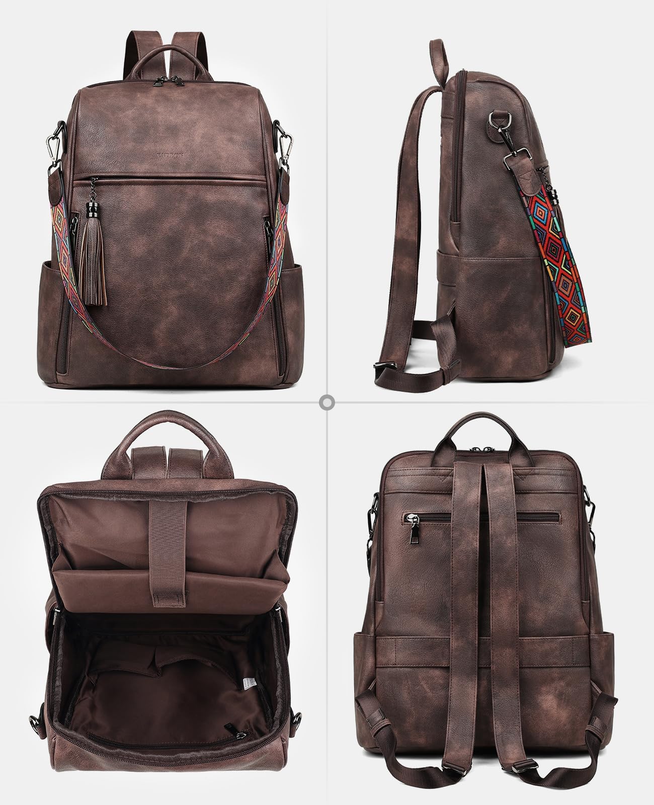 FADEON Laptop Backpack Purse for Women Large Designer PU Leather Laptop Bag, Ladies College Book Bag Shoulder Bags