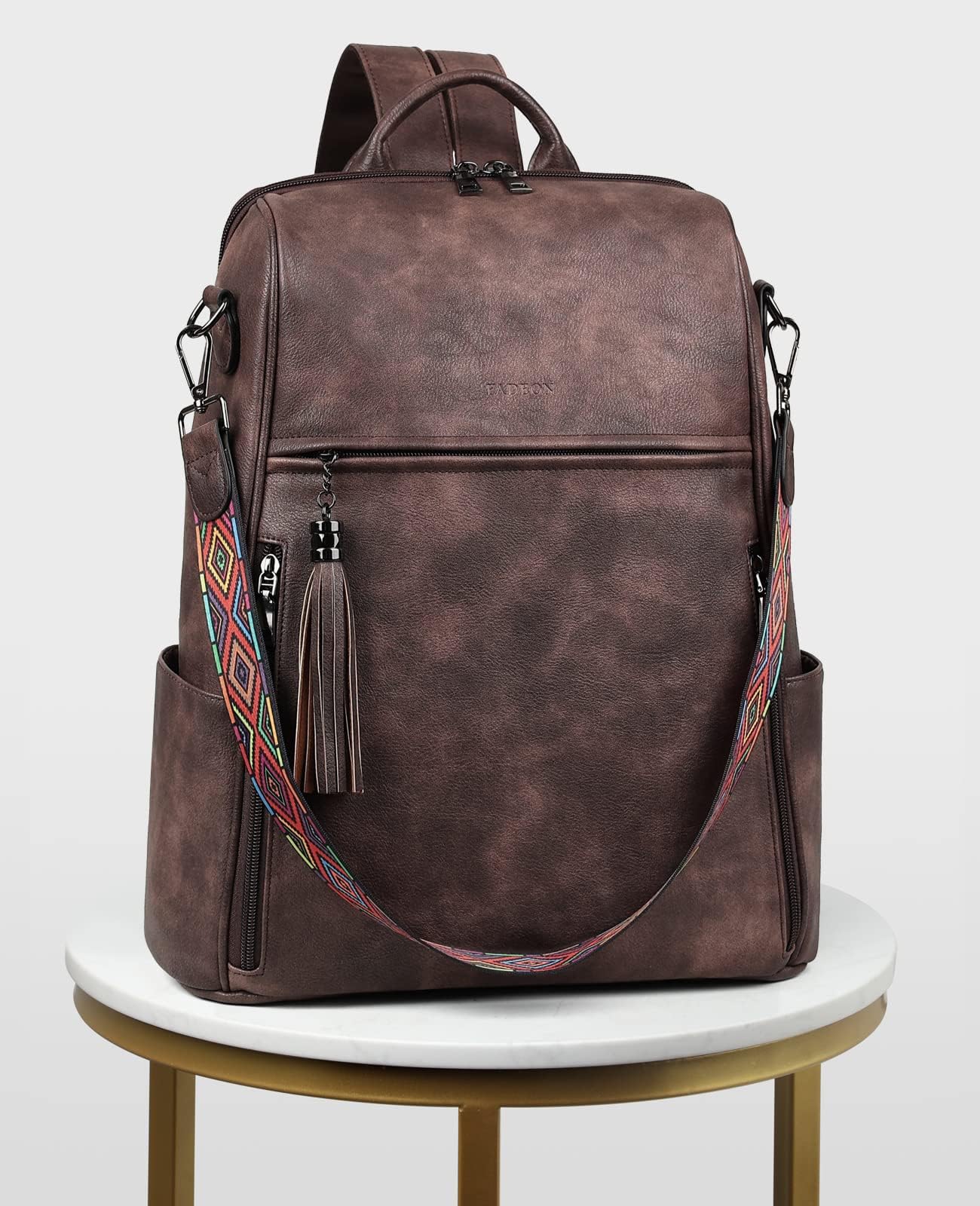 FADEON Laptop Backpack Purse for Women Large Designer PU Leather Laptop Bag, Ladies College Book Bag Shoulder Bags