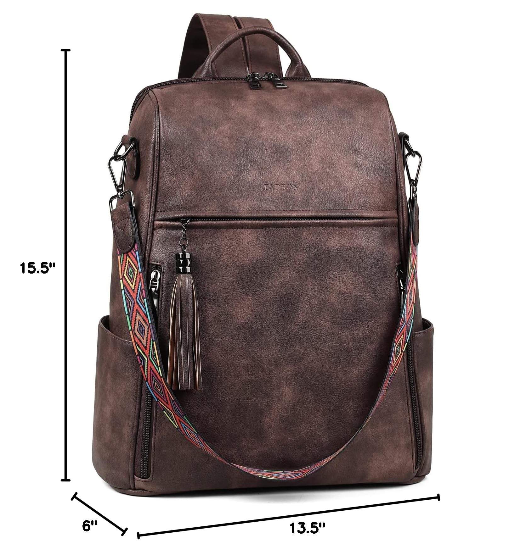 FADEON Laptop Backpack Purse for Women Large Designer PU Leather Laptop Bag, Ladies College Book Bag Shoulder Bags