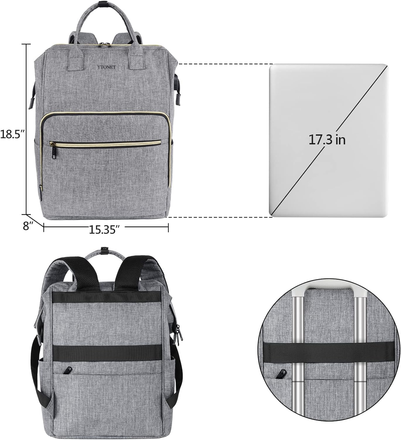 17 inch Laptop Backpack for Women, Extra Large 40L Travel Backpack With USB Charging Port Anti Theft Procket, Water Resistant Airline Approved Carry on Bag College Backpack Purse School Bookbag, Grey