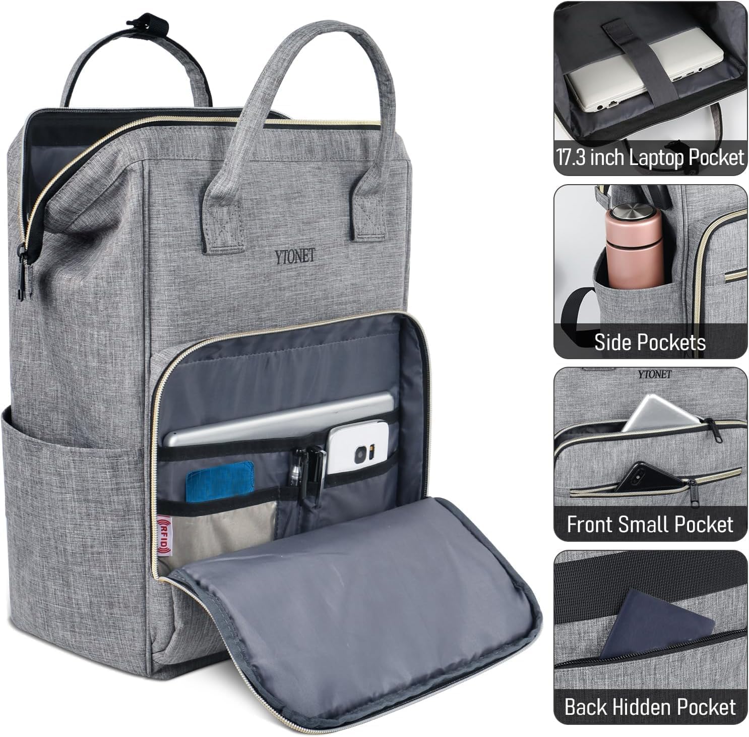 17 inch Laptop Backpack for Women, Extra Large 40L Travel Backpack With USB Charging Port Anti Theft Procket, Water Resistant Airline Approved Carry on Bag College Backpack Purse School Bookbag, Grey