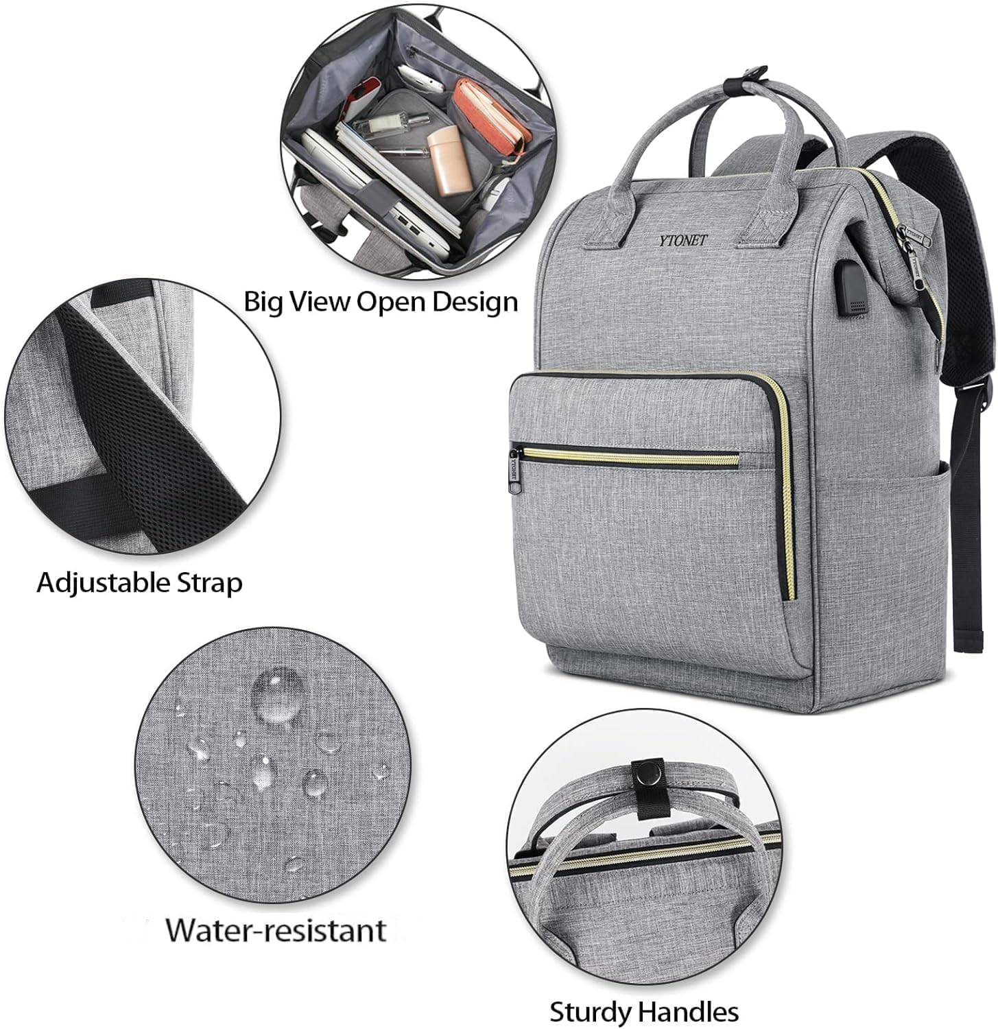 17 inch Laptop Backpack for Women, Extra Large 40L Travel Backpack With USB Charging Port Anti Theft Procket, Water Resistant Airline Approved Carry on Bag College Backpack Purse School Bookbag, Grey