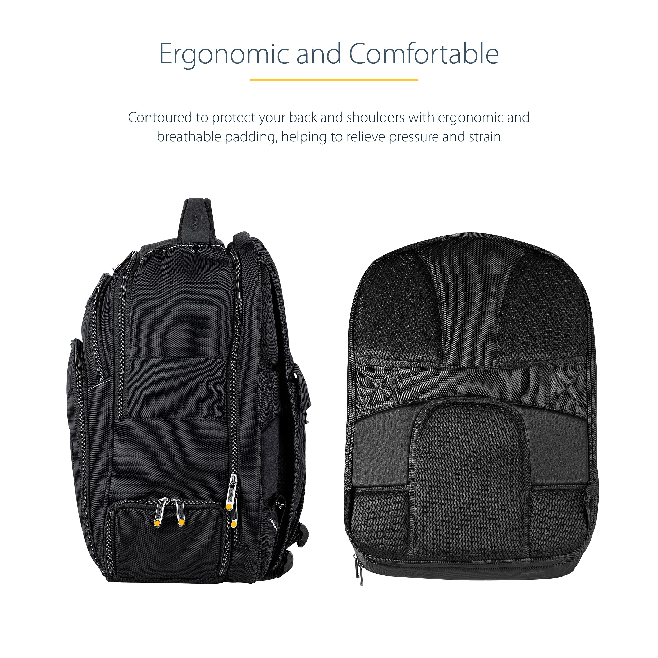 StarTech.com Unisex Backpack Ergonomic Computer Bag with Removable Accessory Case-Laptop/Tablet Pockets-Nylon, Black, 17.3" Professional IT Tech Work/Travel/Commute (NTBKBAG173)