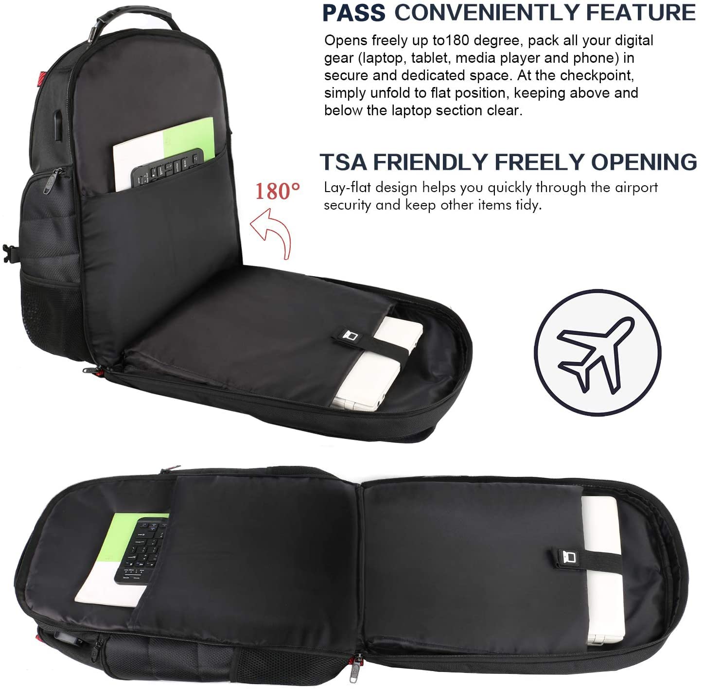 MATEIN Backpack for Men, Large Laptop Backpack with USB Port, Travel Backpacks for Women Student, Big College School Bookbag Water Resistant TSA Business Computer Bag Fit 17 Inch Notebook, Black