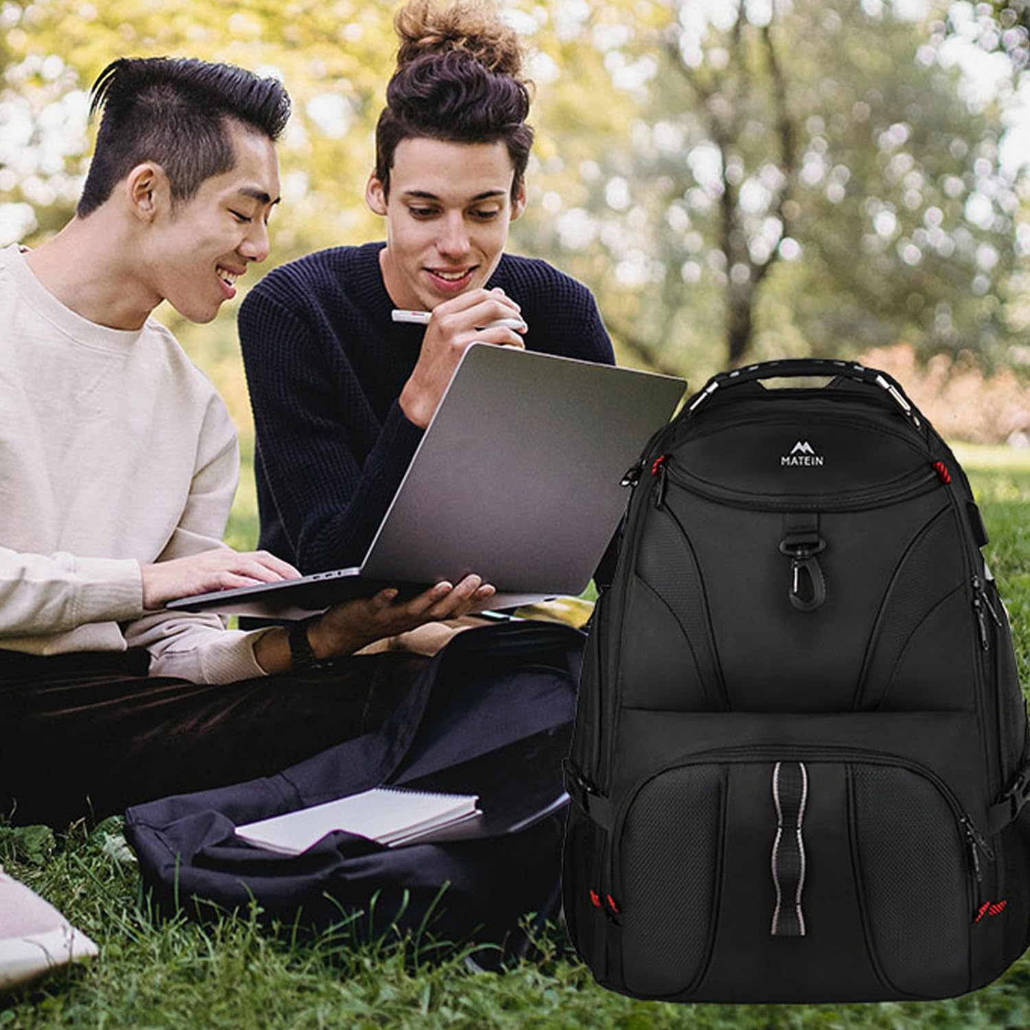 MATEIN Backpack for Men, Large Laptop Backpack with USB Port, Travel Backpacks for Women Student, Big College School Bookbag Water Resistant TSA Business Computer Bag Fit 17 Inch Notebook, Black